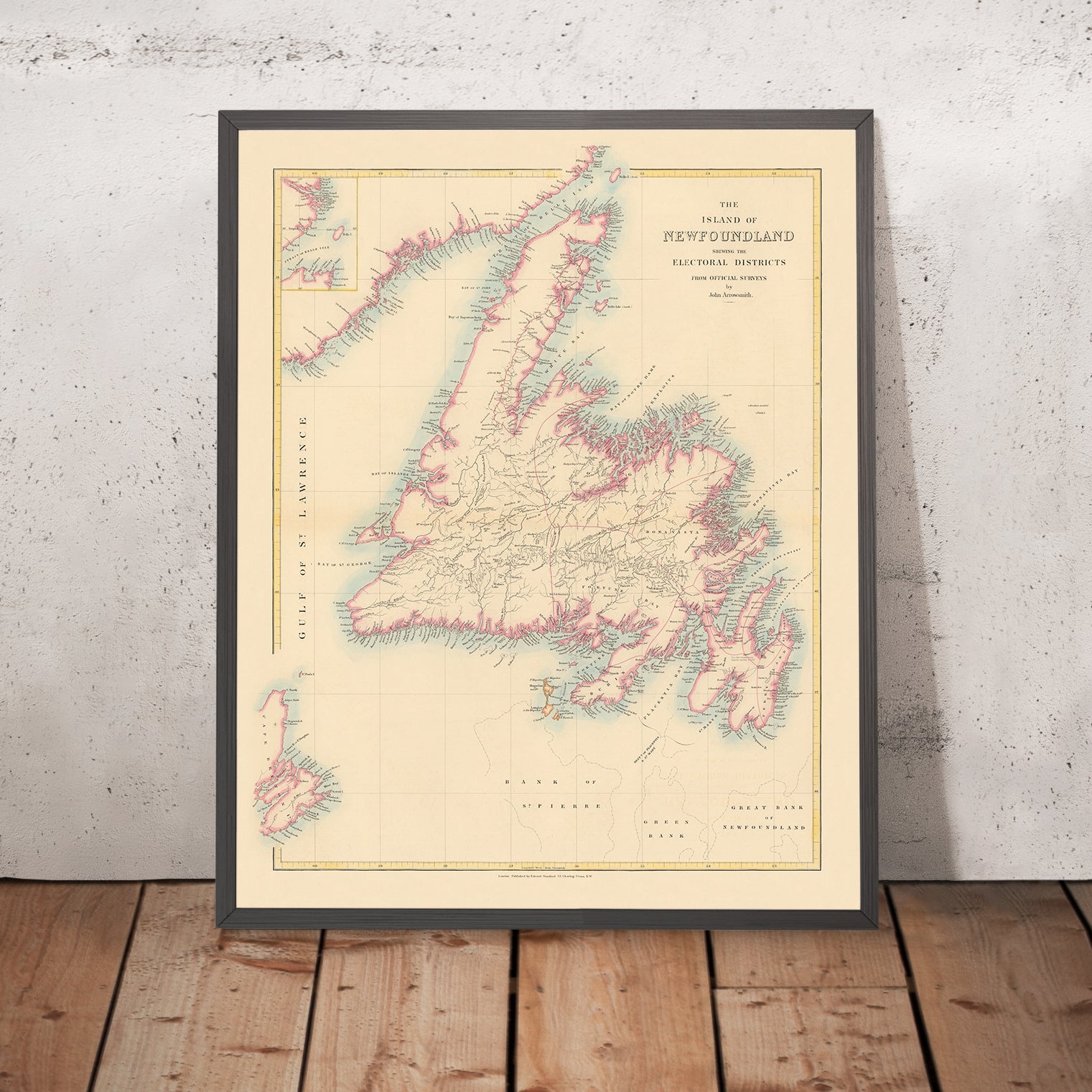 Old Map of Newfoundland by Arrowsmith, 1884: St. John's, Great Bank, T ...
