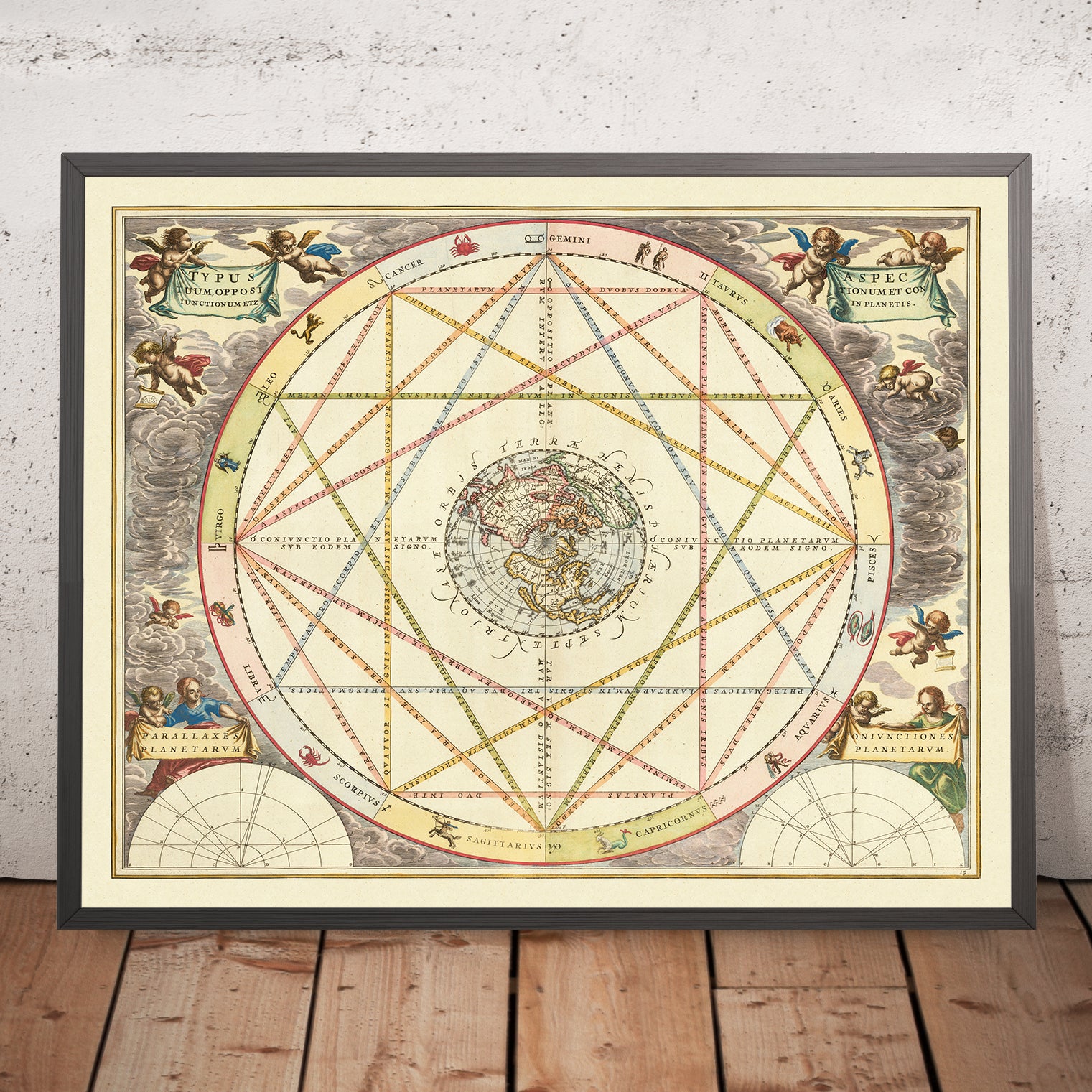Polar Projection World Map and Celestial Zodiac Chart by Cellarius, 16 ...