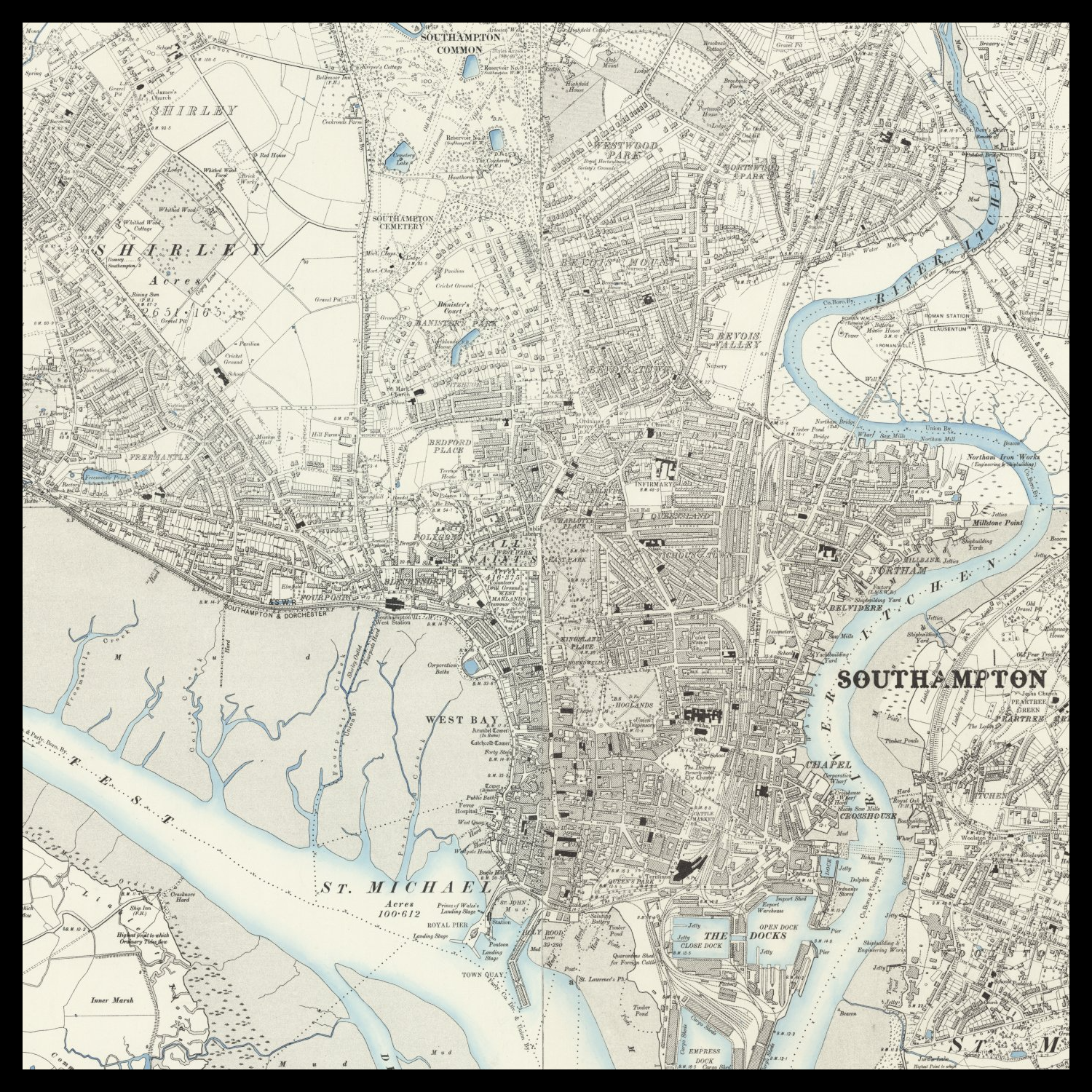Personalised Old Map of Southampton – The Unique Maps Co.