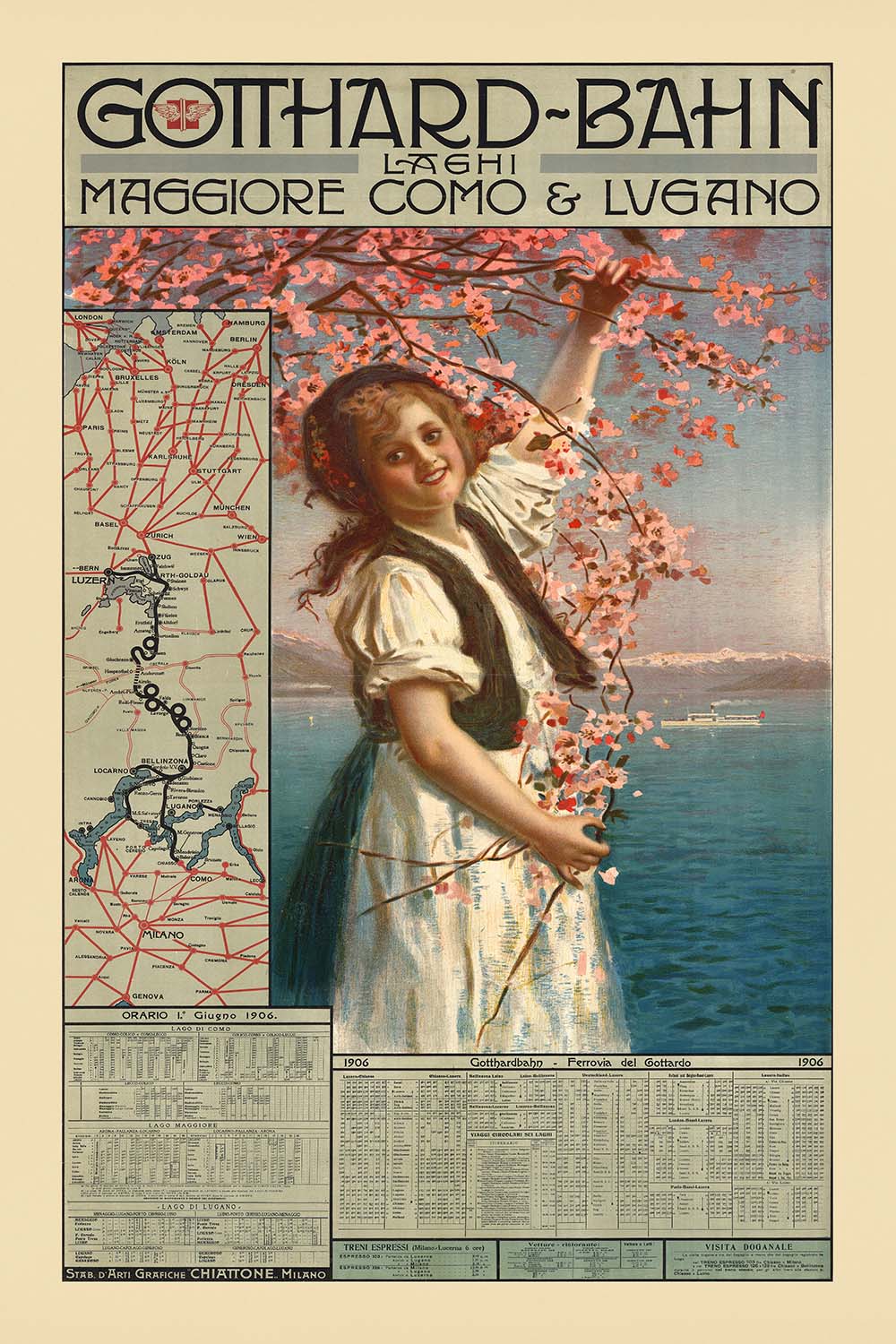 Lakes Maggiore, Como & Lugano Travel Poster: Gotthard-Bahn by Gabriele ...