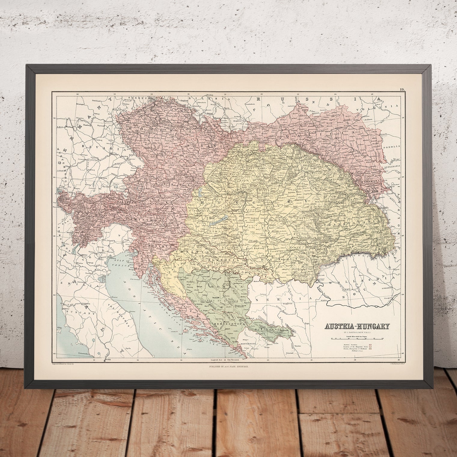 Old Map of Austria-Hungary by Black, 1884: Vienna, Budapest, Alps, Dan ...