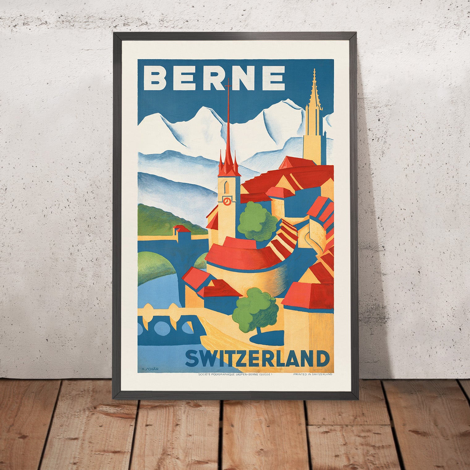Bern Travel Poster: Berne, Switzerland by H. Schär – The Unique Maps Co.