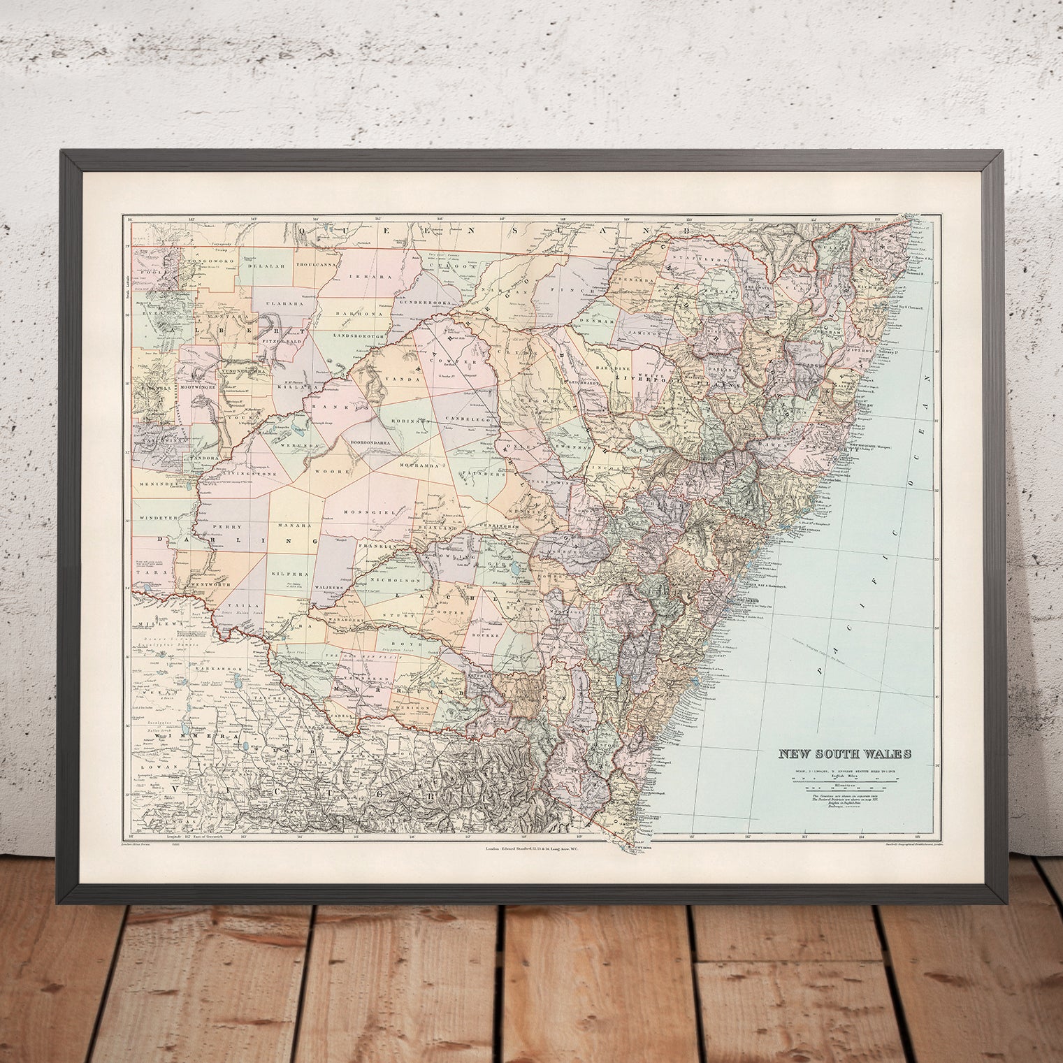 Old Map of New South Wales by Stanford, 1904: Sydney, Newcastle, Wollo ...