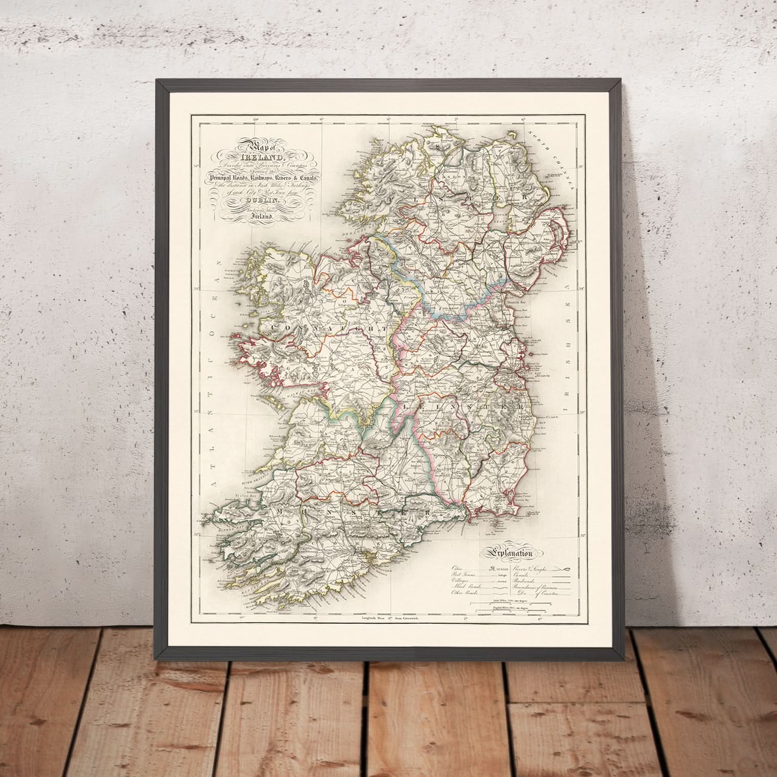 Old Map of Ireland by Lewis, 1846: Dublin, Cork, River Shannon, Counti ...