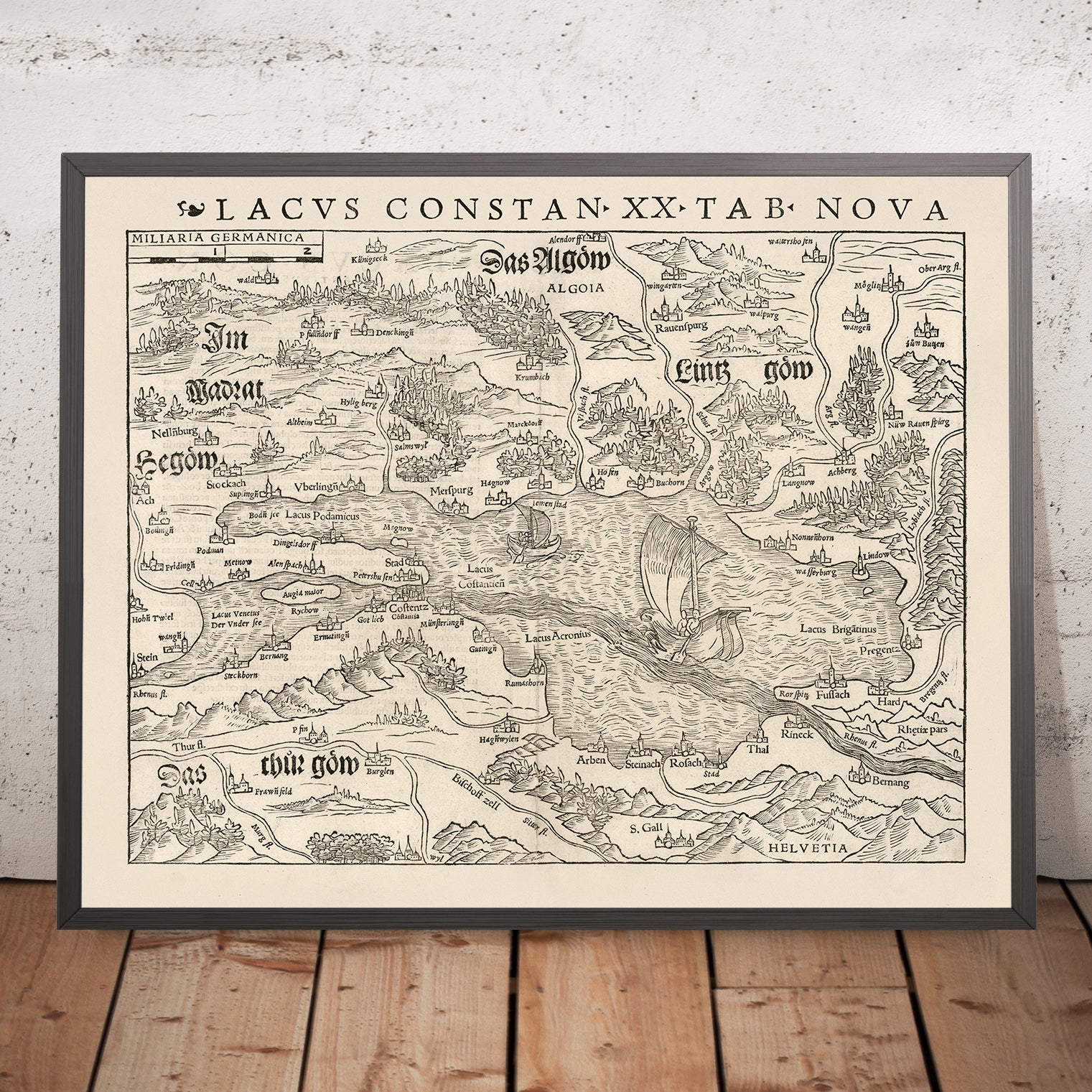Old Map of Lake Constance by Munster, 1540: German-Swiss-Austrian Bord ...