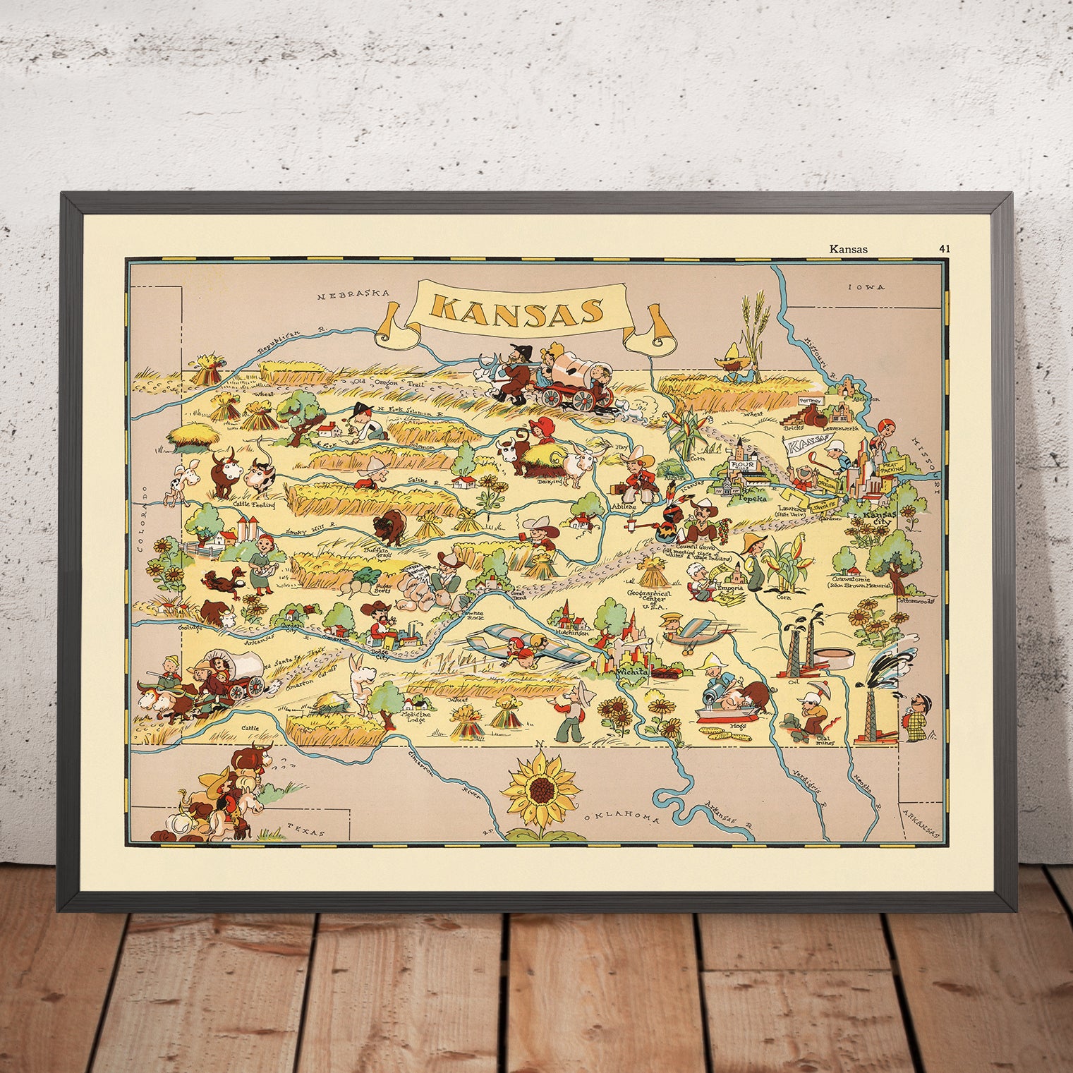Pictorial Map of Kansas by Ruth Taylor White, 1935: Wichita, Kansas Ci ...