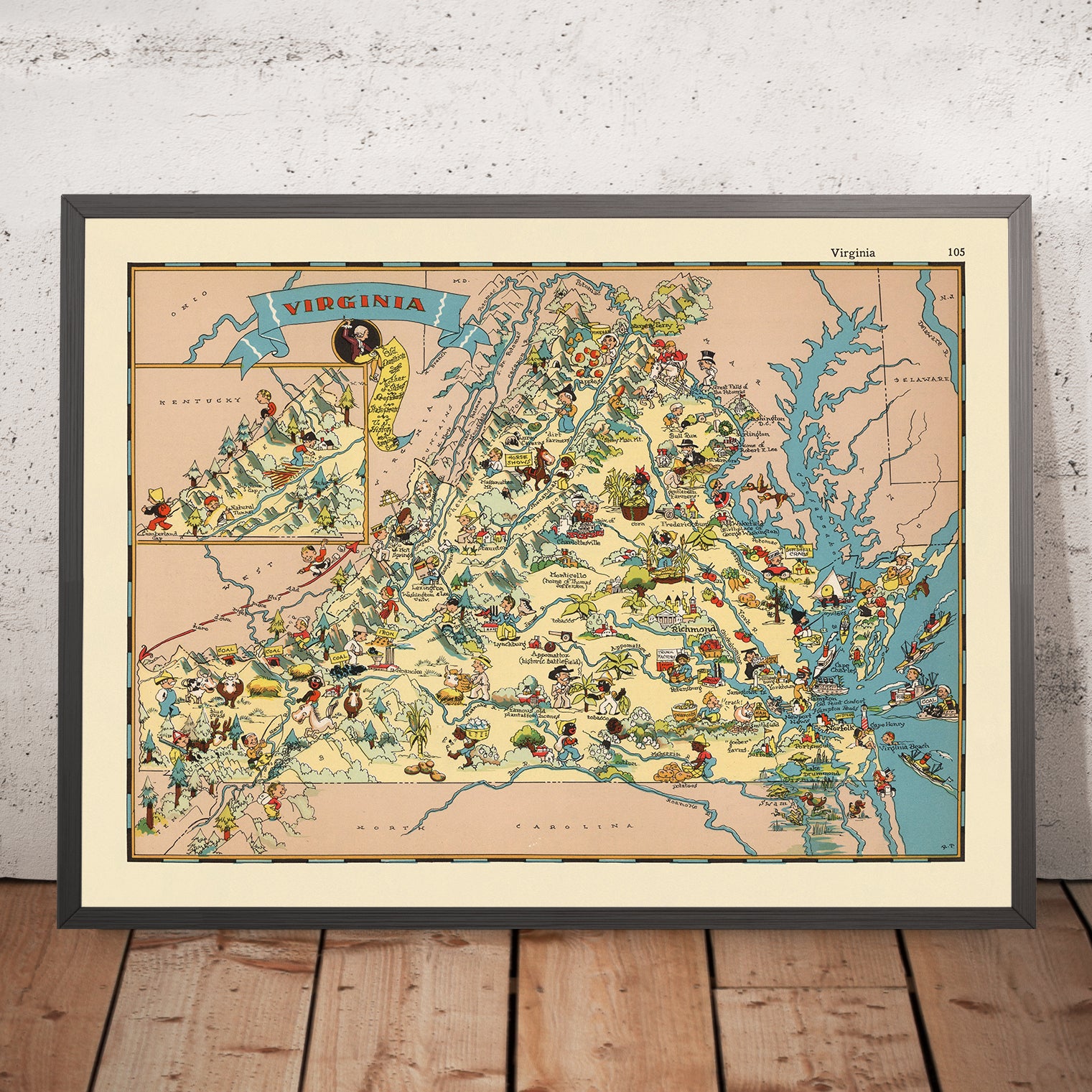 Pictorial Map of Virginia by Ruth Taylor White, 1935: Richmond, Norfol ...