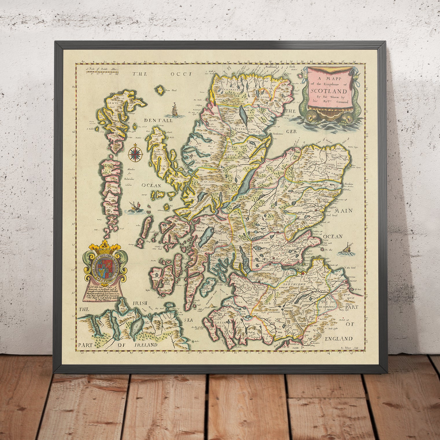 Rare Baroque Map of Scotland by Blome, 1670: Edinburgh, Glasgow, Highl ...