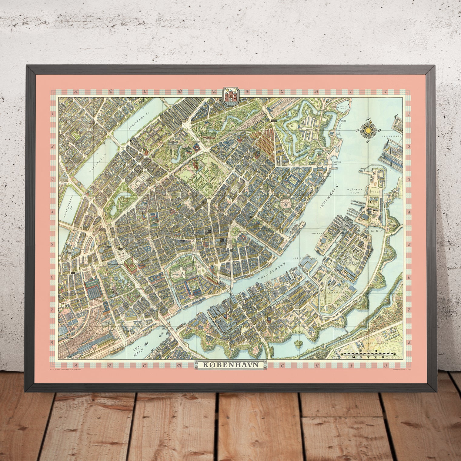 Old Bird's-Eye Map of Copenhagen by Bollmann, 1972: Nyhavn, Tivoli, Am ...