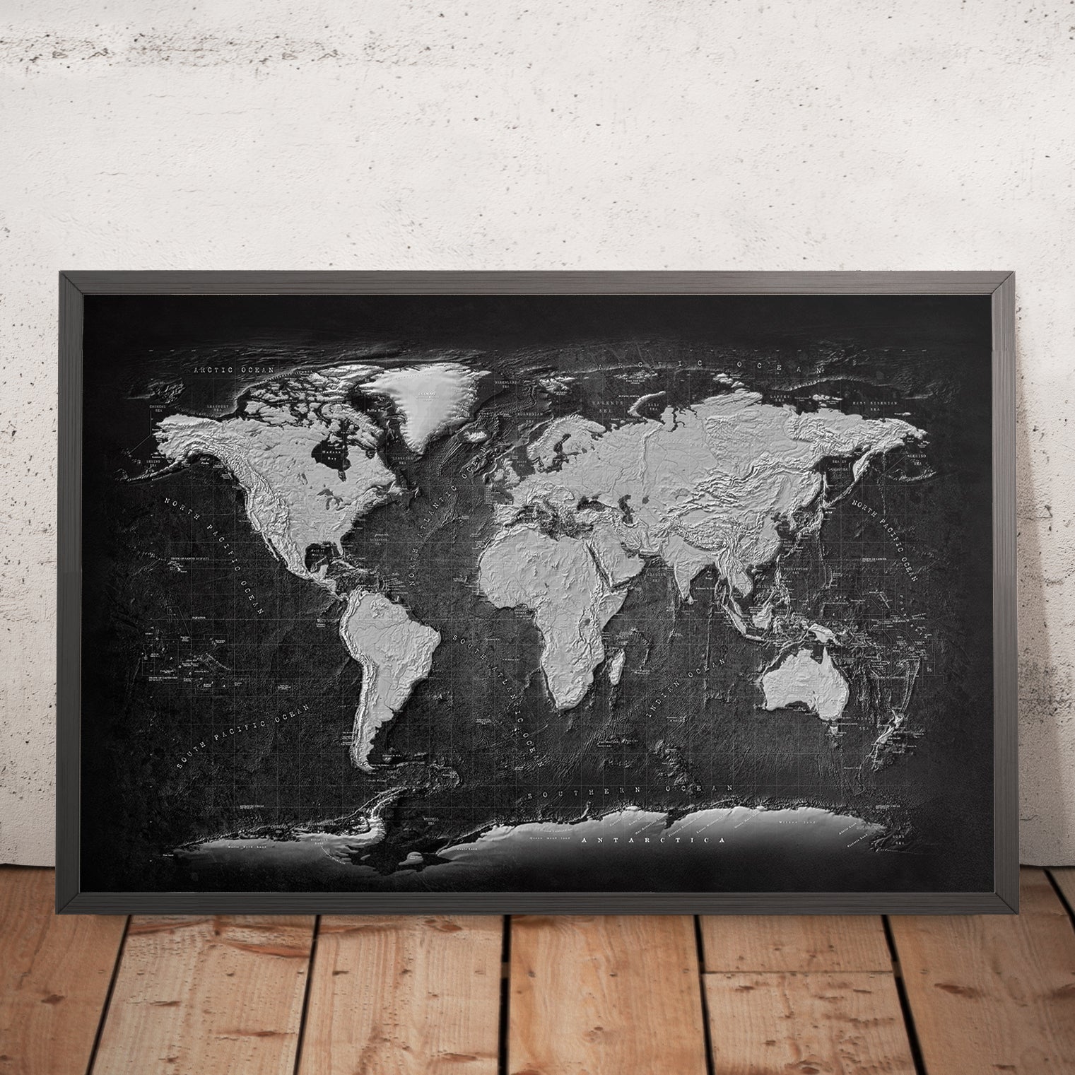 Modern Map of the World by Ray&Co, 2025: Monochrome Industrial, Raised ...