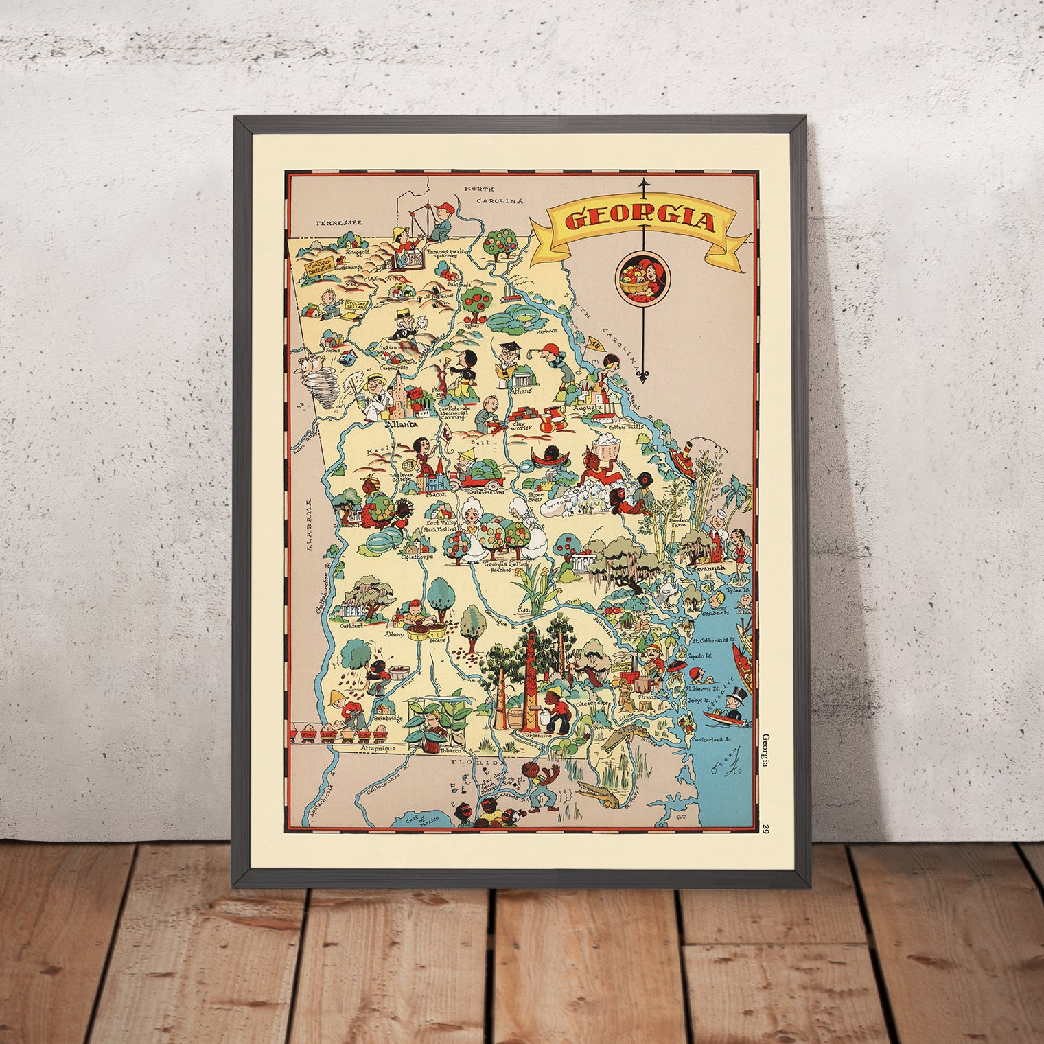 Pictorial Map of Georgia by Ruth Taylor White, 1935: Atlanta, Savannah ...