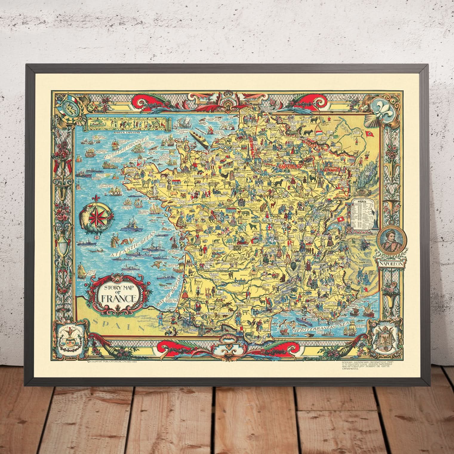 Old Historical Map of France, 1936: Stories, Battles, Landmarks, Famou ...