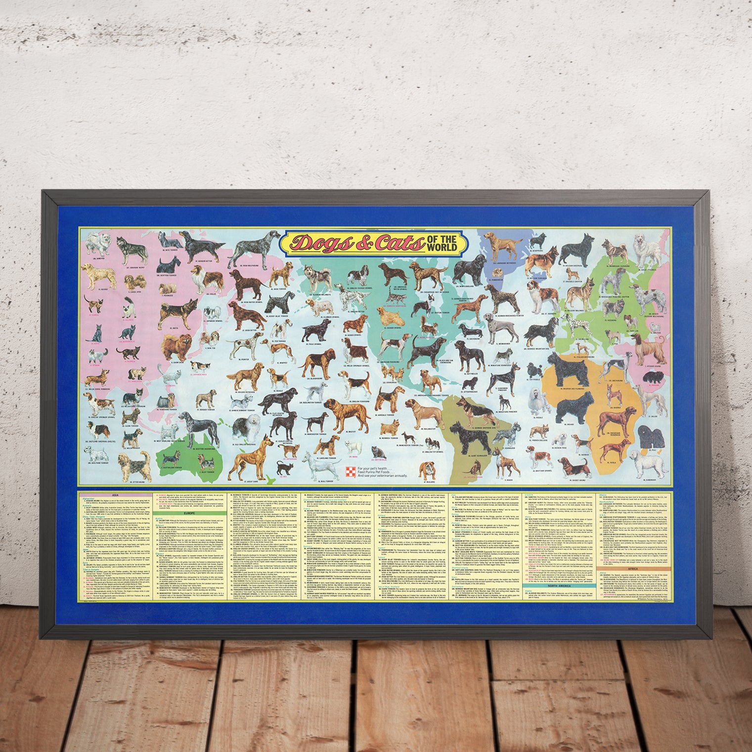 Old Dogs and Cats World Map by Purina, 1973: Global Breeds, 1970s Pet ...