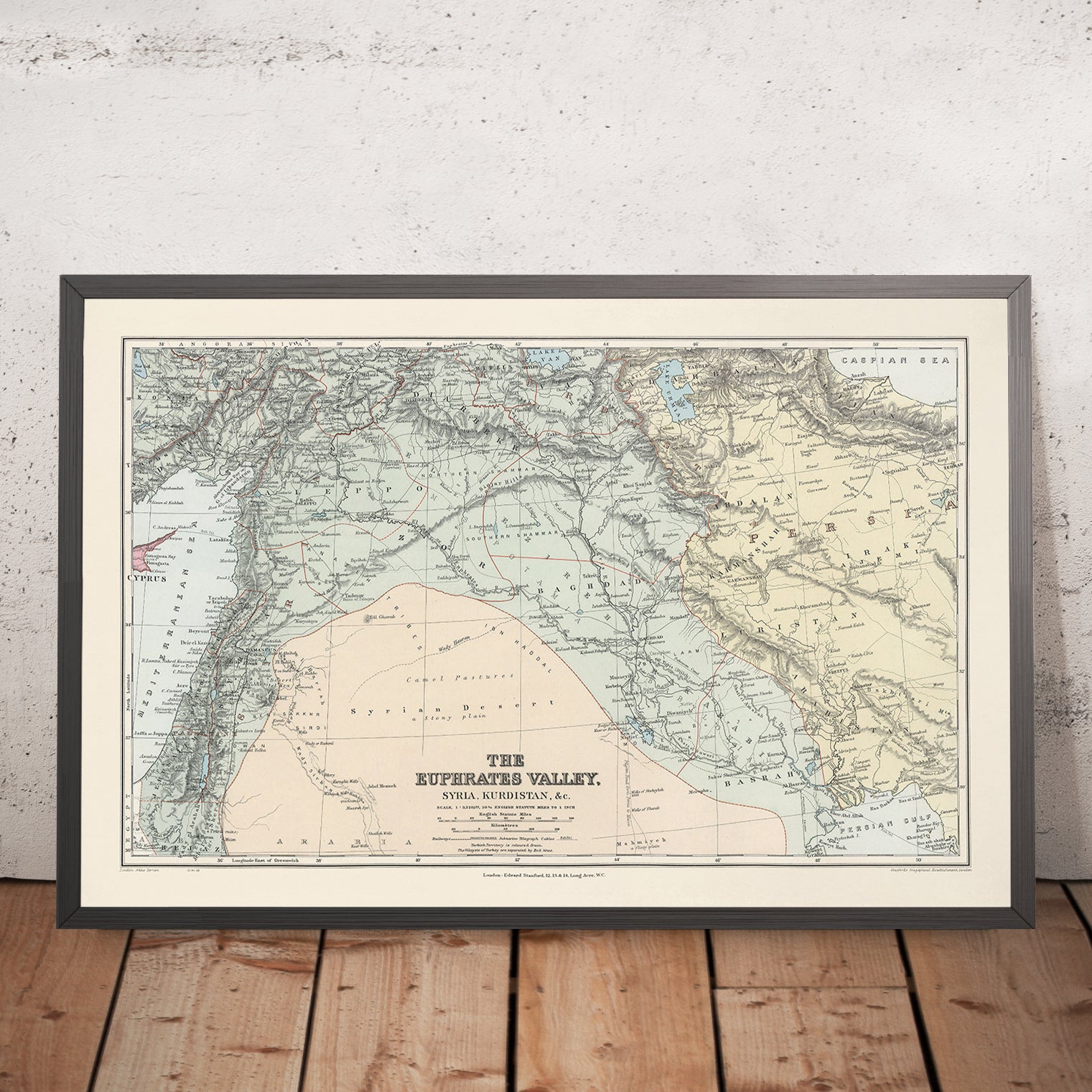 Old Ottoman Map of Euphrates Valley by Stanford, 1904: Aleppo, Damascu ...