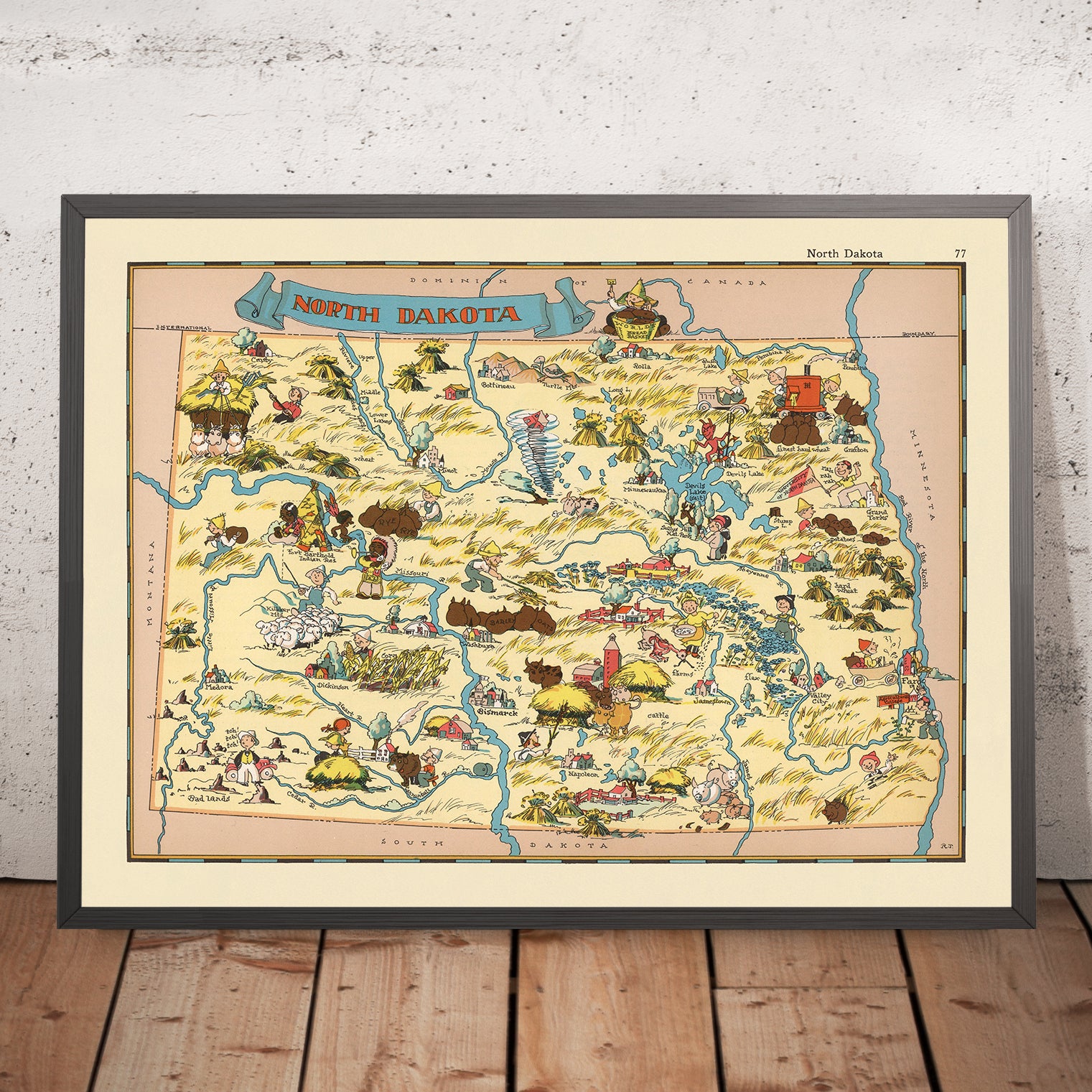 Pictorial Map of North Dakota by Ruth Taylor White, 1935: Fargo, Bisma ...