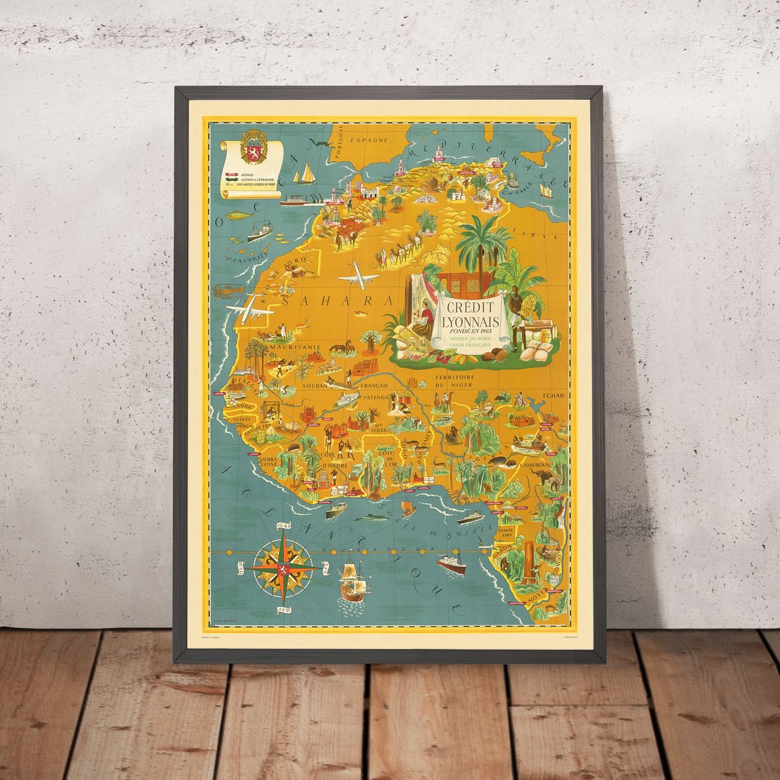 Old Map of North and French Colonial Africa by Boucher, 1945: Casablan ...