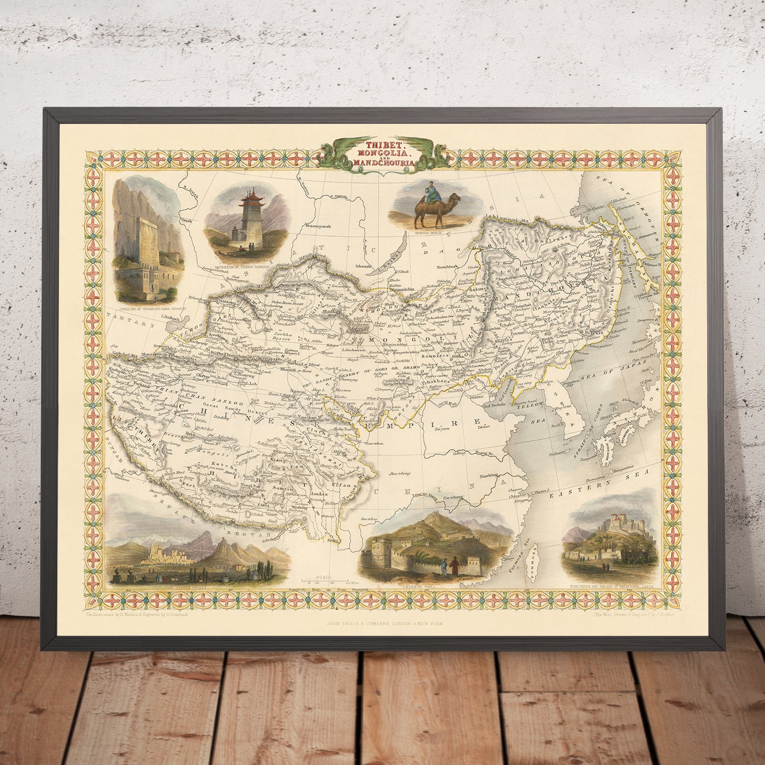 Old Map of Tibet, Mongolia & Manchuria by Tallis, 1851: Lhasa, Beijing ...