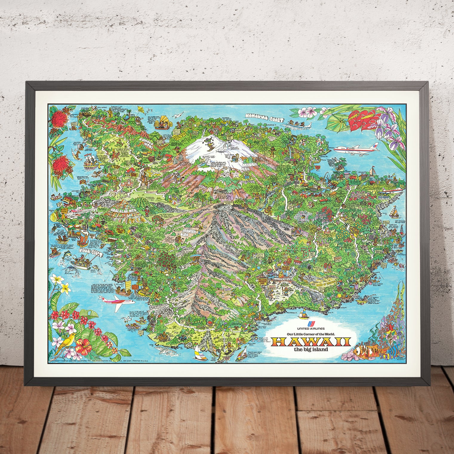 Old Pictorial Map of Hawaii by Forrest, 1979: Big Island, Mauna Kea, L ...