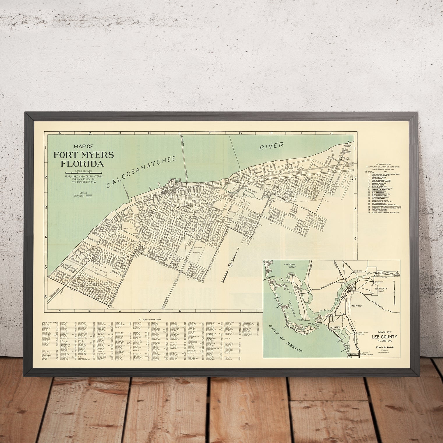Old City Map of Fort Myers Florida by Frank B. Dolph, 1945: Caloosahat ...
