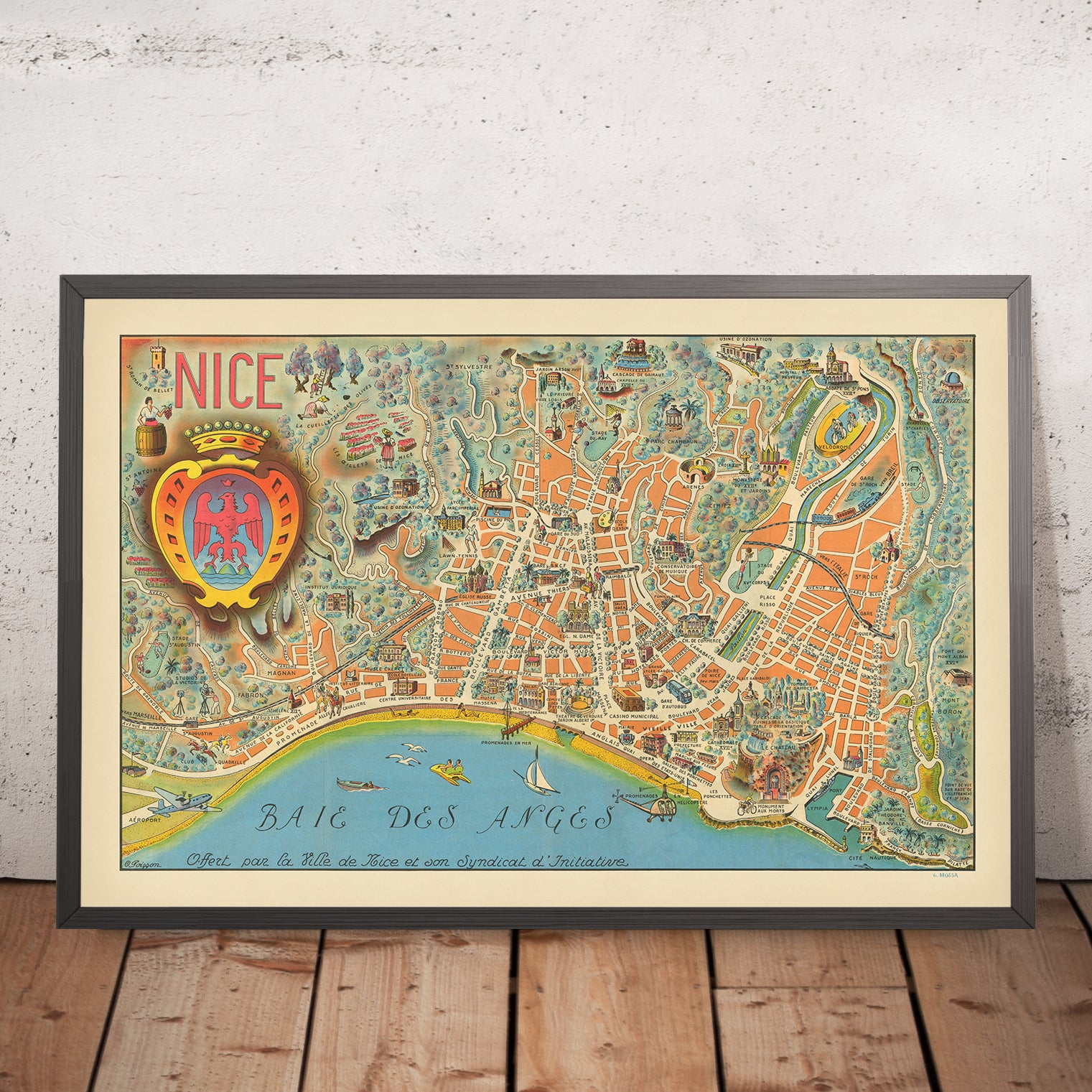 Old Pictorial Map of Nice by Poisson, 1950: Promenade des Anglais, Vic ...