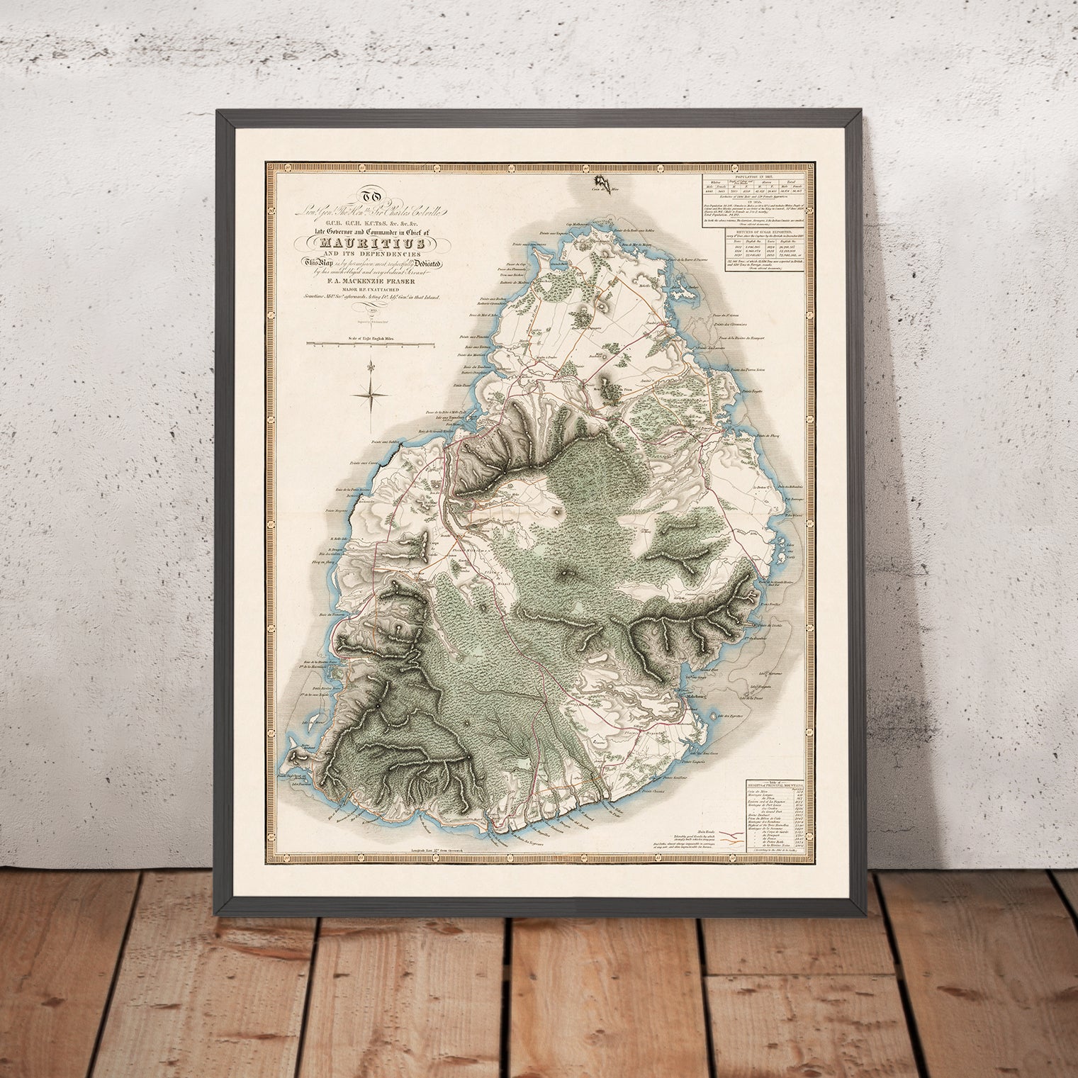 Old Rare Map of Mauritius by Fraser, 1835: Port Louis, Mahébourg, Moun ...