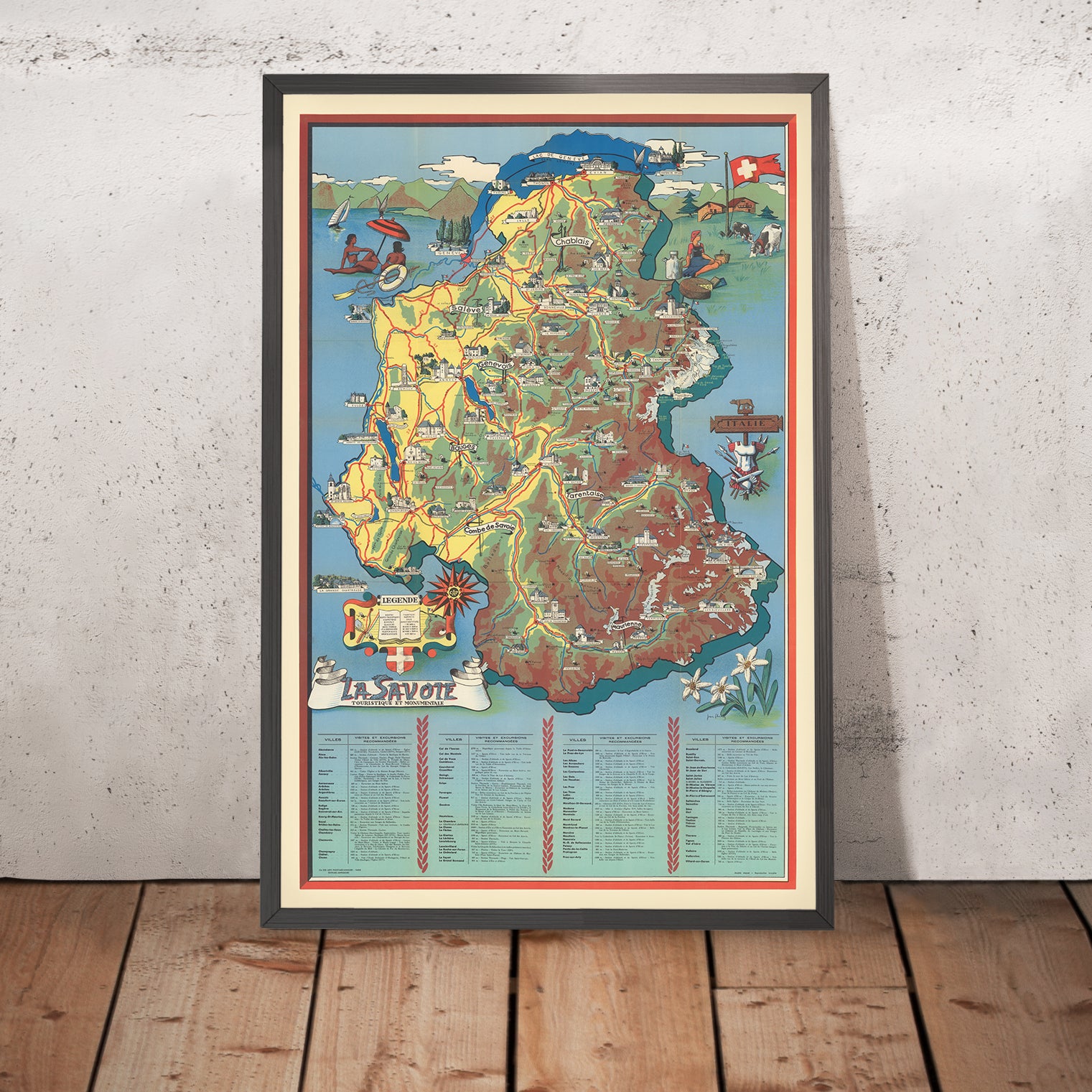 Old Map of Savoie by Flornoy, 1950: Mont Blanc, Lac du Bourget, Chambé ...