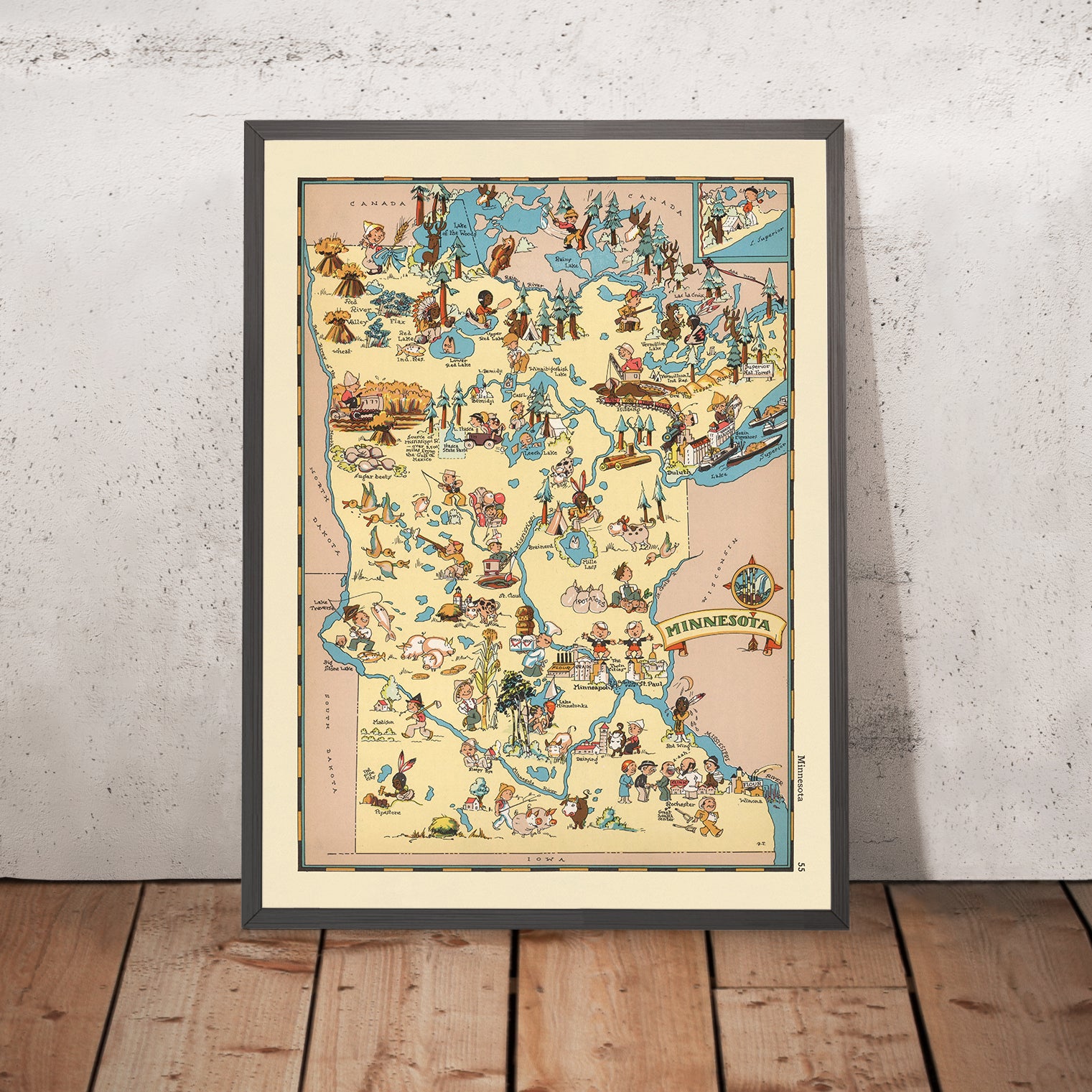 Pictorial Map of Minnesota by Ruth Taylor White, 1935: Minneapolis, Sa ...