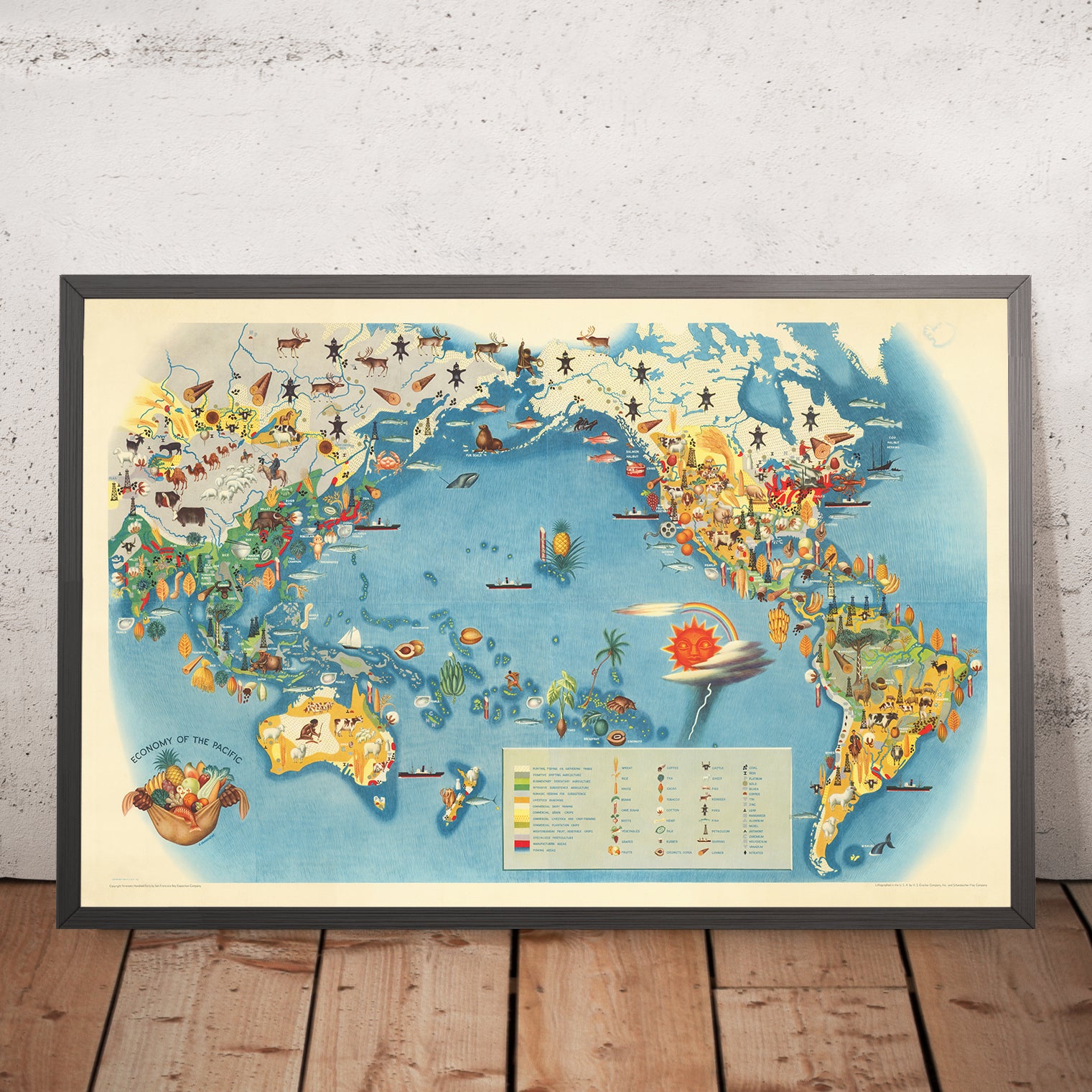 Old Pictorial Map of the Pacific Economy by Covarrubias, 1940: Trade ...