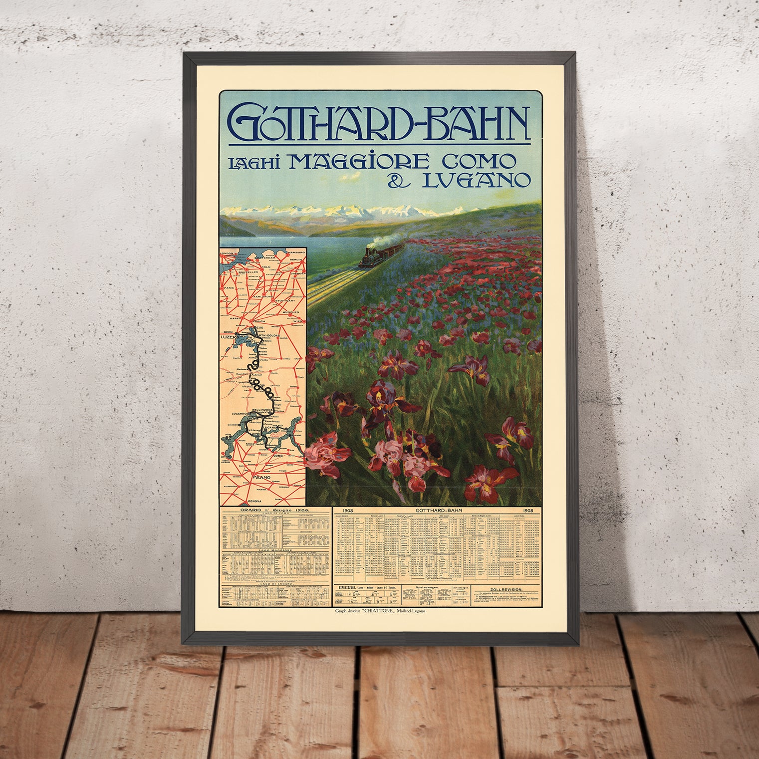 Italian Lakes Travel Poster: Gotthard-Bahn, Laghi Maggiore, Como e Lug ...