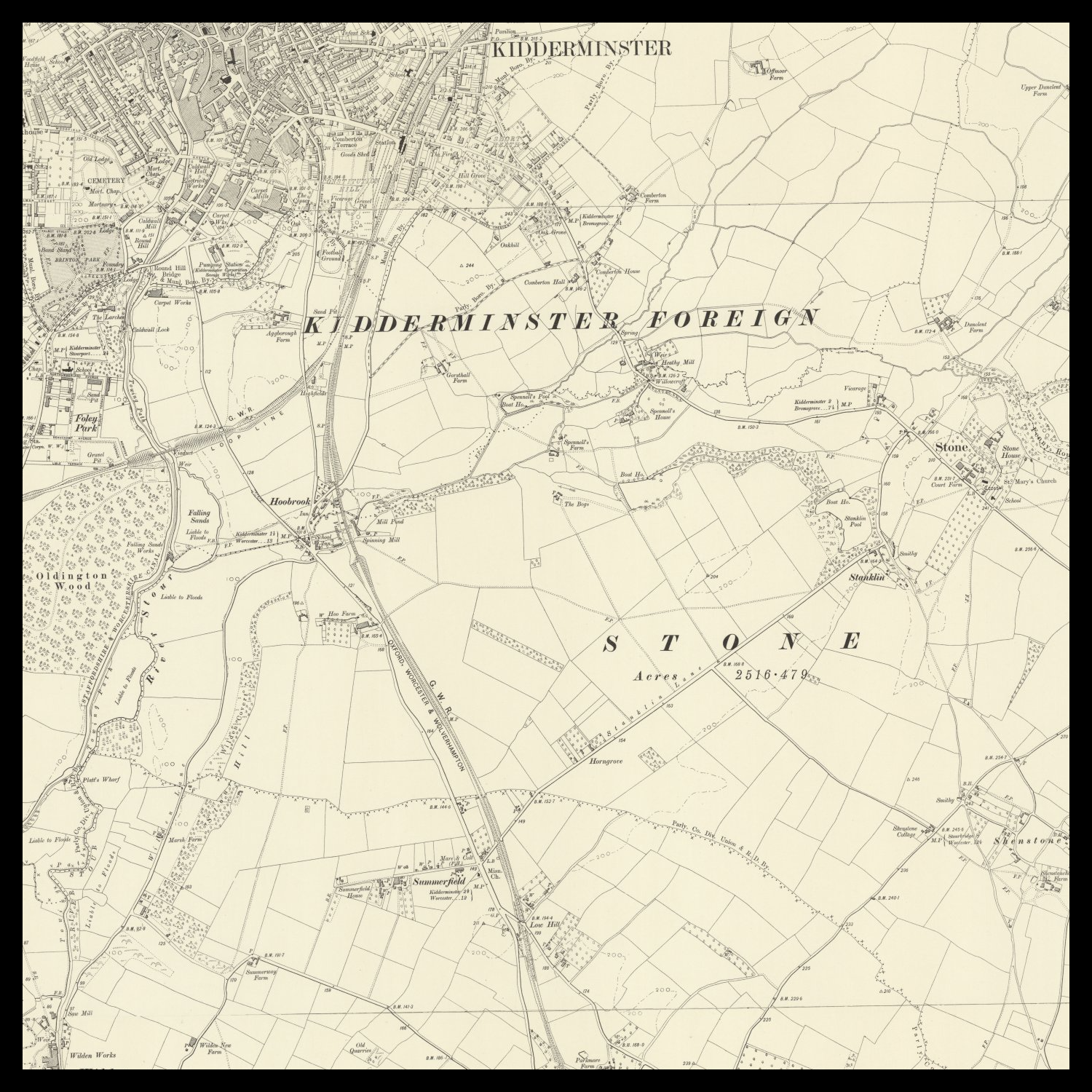 Personalised Old Map of Kidderminster – The Unique Maps Co.