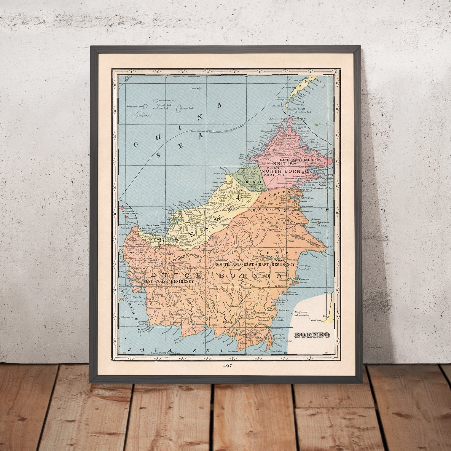 Old Colonial Map of Borneo by Cram, 1901: British North Borneo, Sarawa ...