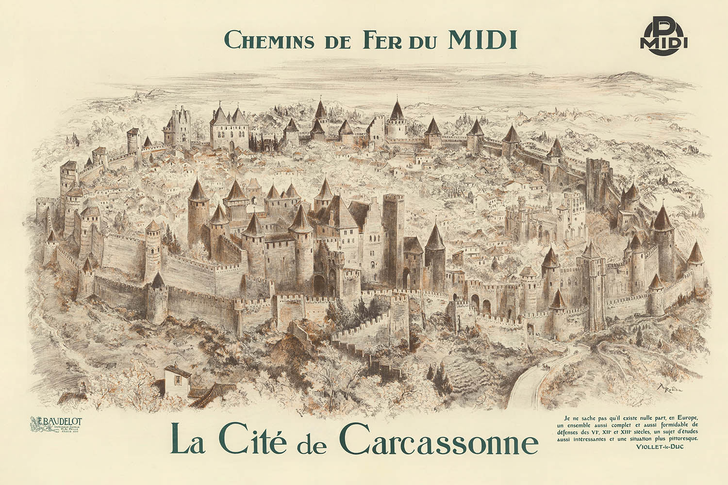 Carcassonne Travel Poster: La Cité by Albert Robida – The Unique Maps Co.