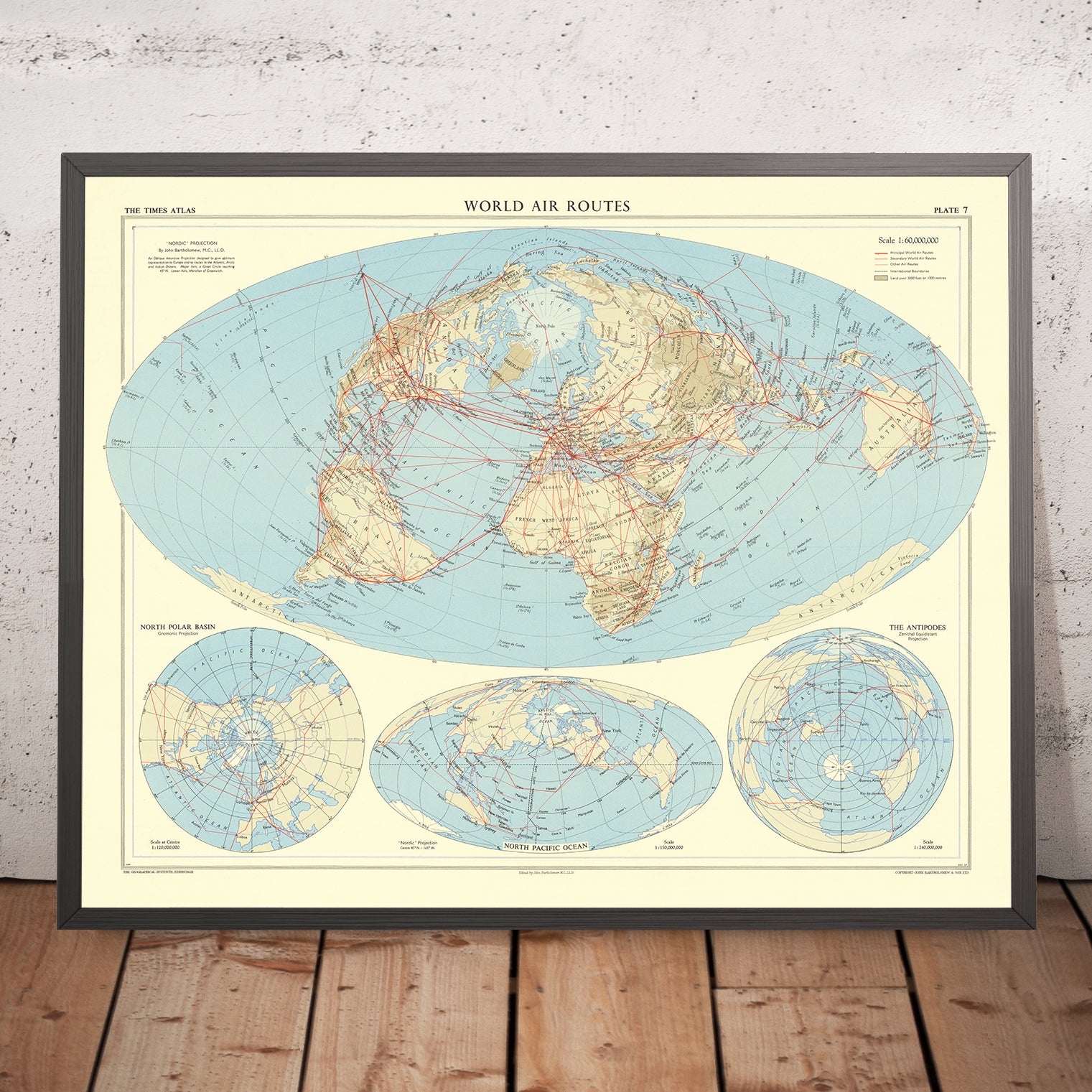 World Air Routes Map in Many Different Projections by Bartholomew, 195 ...