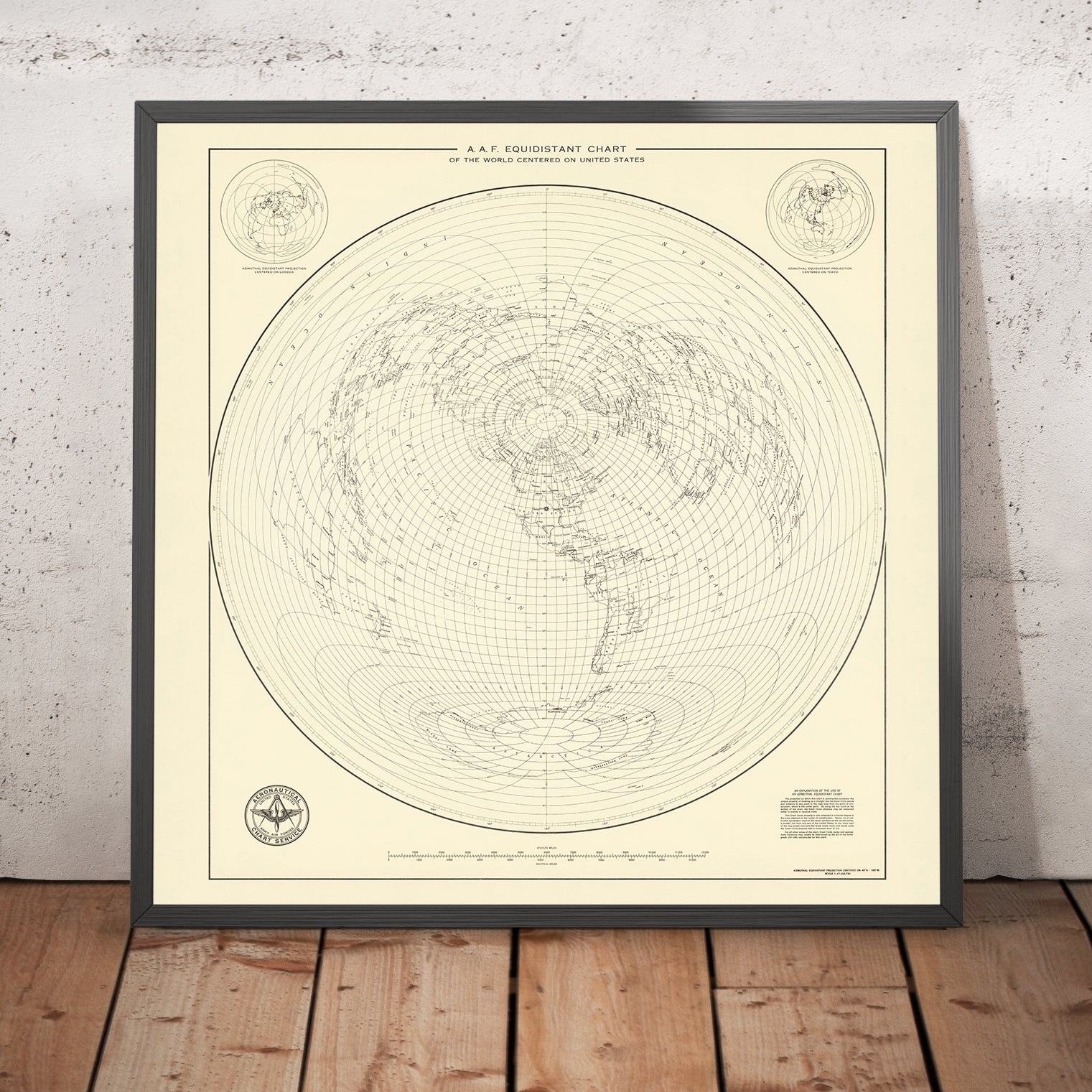 Old Azimuthal World Map Centered on the United States, 1947 – The ...