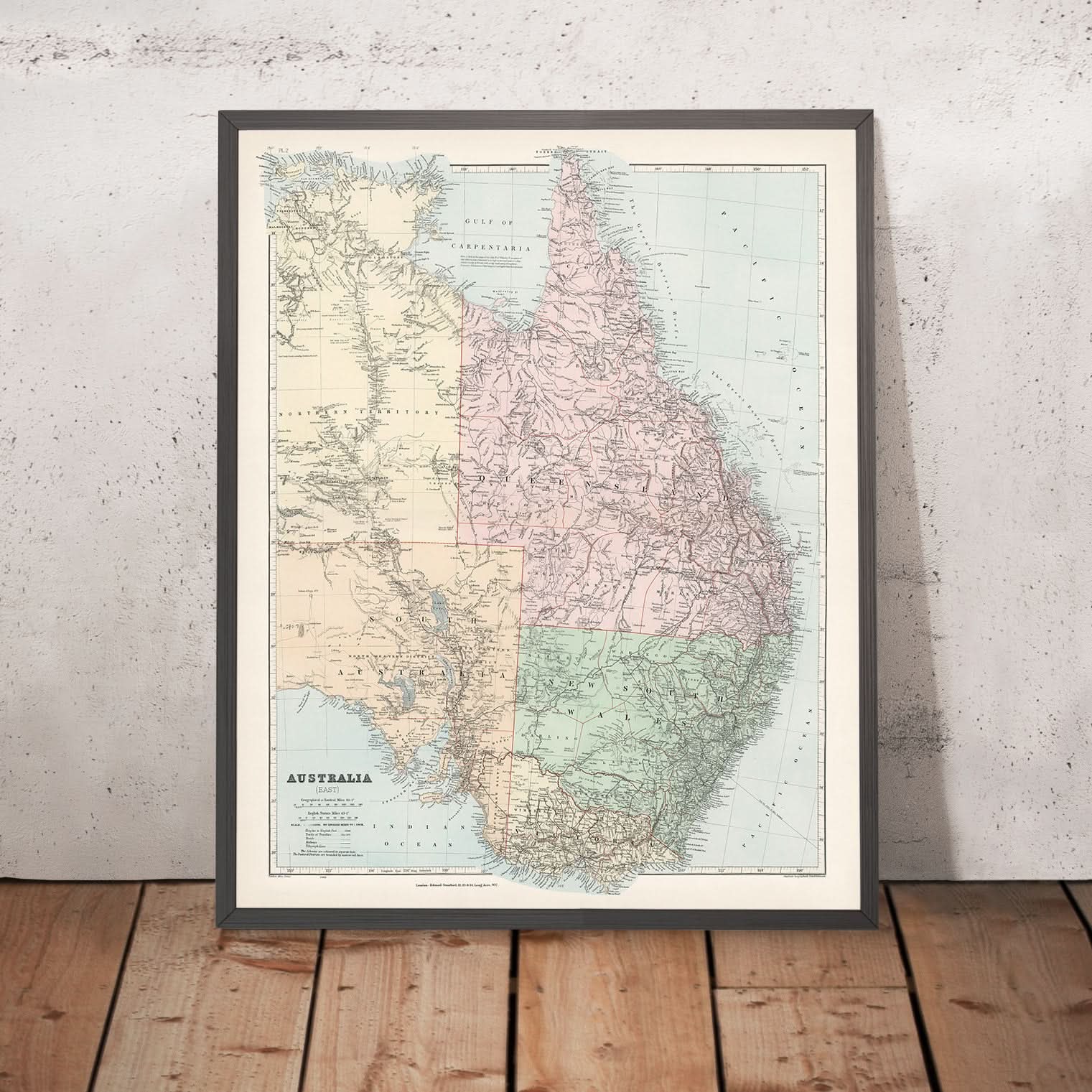 Alte Karte von Ost-Australien von Stanford, 1887: Sydney, Melbourne, B ...