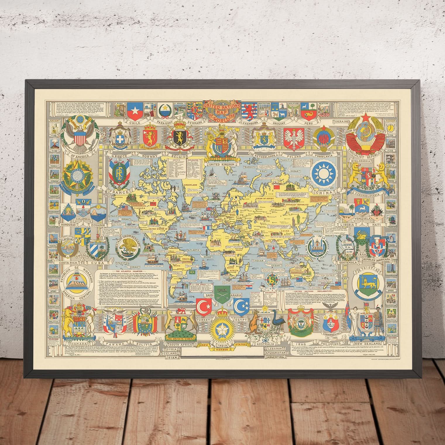 Old World Map of the United Nations, 1948: Post-WWII Era, Pictorial St ...