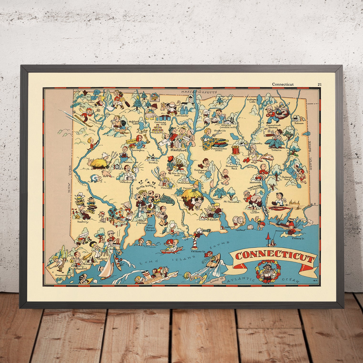 Pictorial Map of Connecticut by Ruth Taylor White, 1935: Bridgeport, N ...