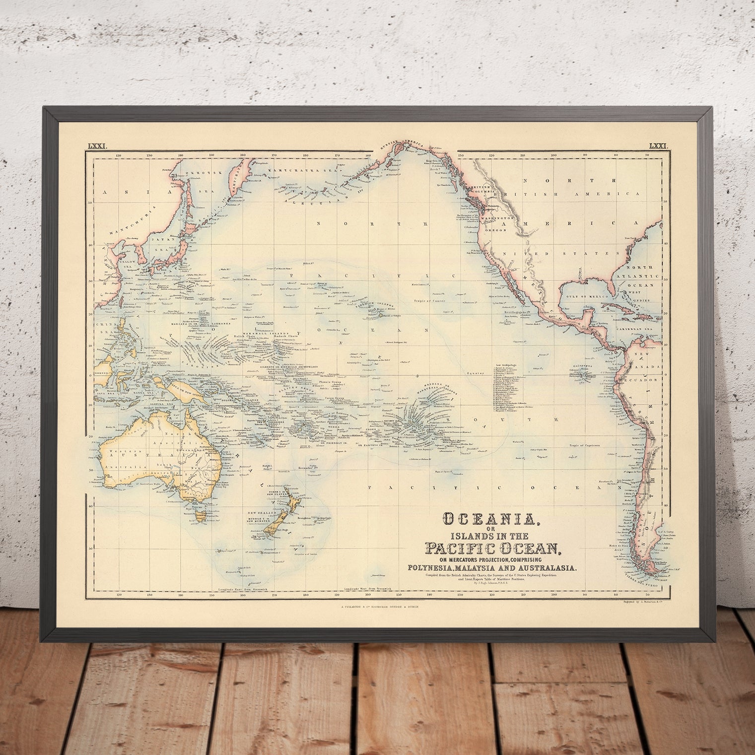 Old Map of the Pacific Rim by Fullarton, 1872: Polynesia, Australia, N ...
