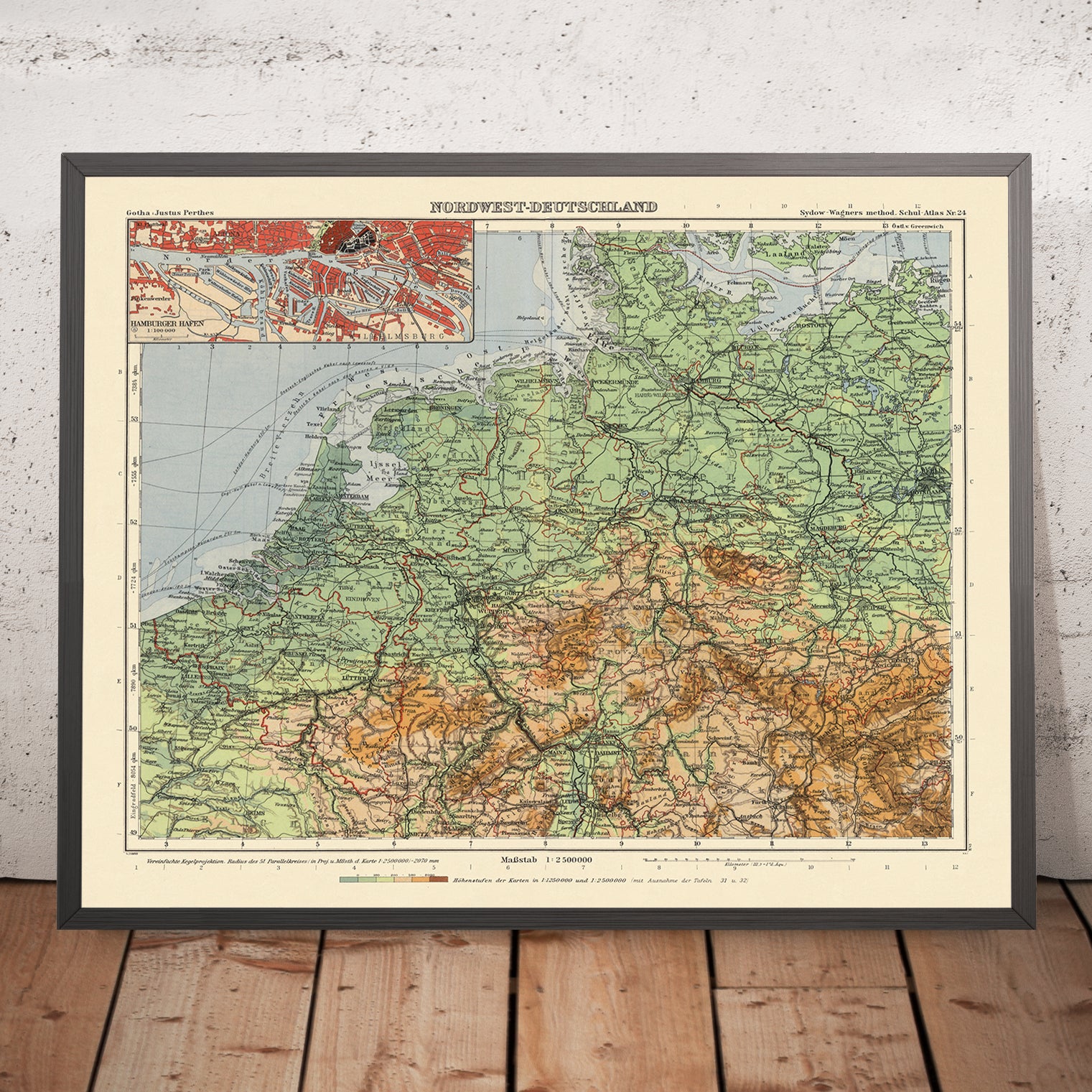 Old Map of Northwest Germany by Haack, 1943: Hamburg, Bremen, Elbe, We ...