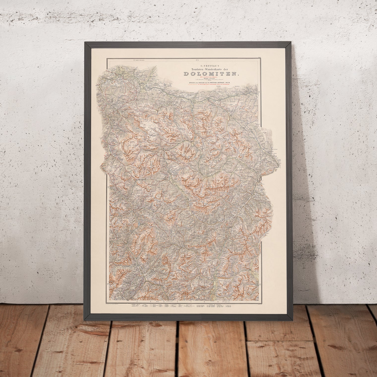 Old Topographic Map of Dolomites Hiking Trails by Freytag, 1920: Corti ...