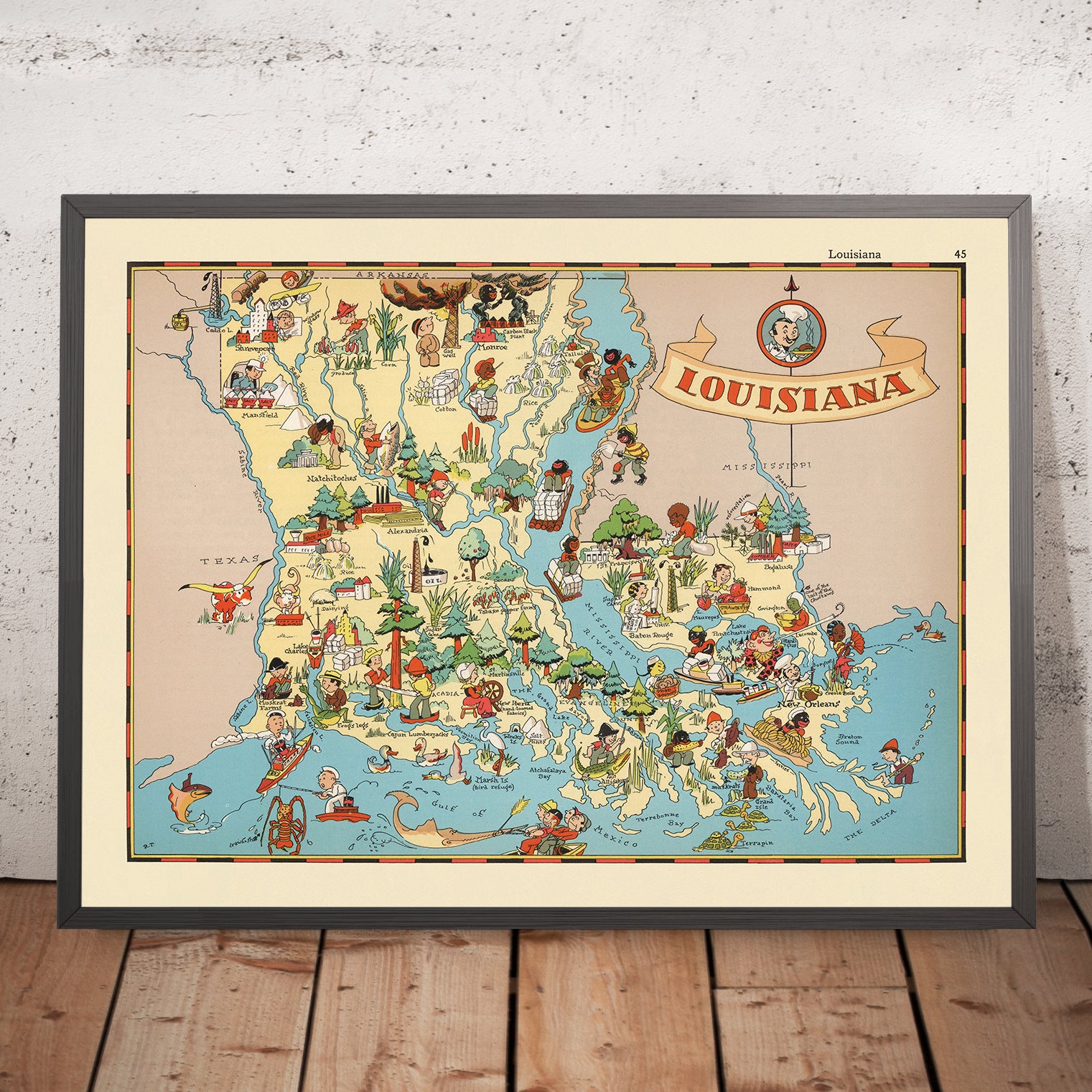 Pictorial Map of Louisiana by Ruth Taylor White, 1935: New Orleans, Ba ...