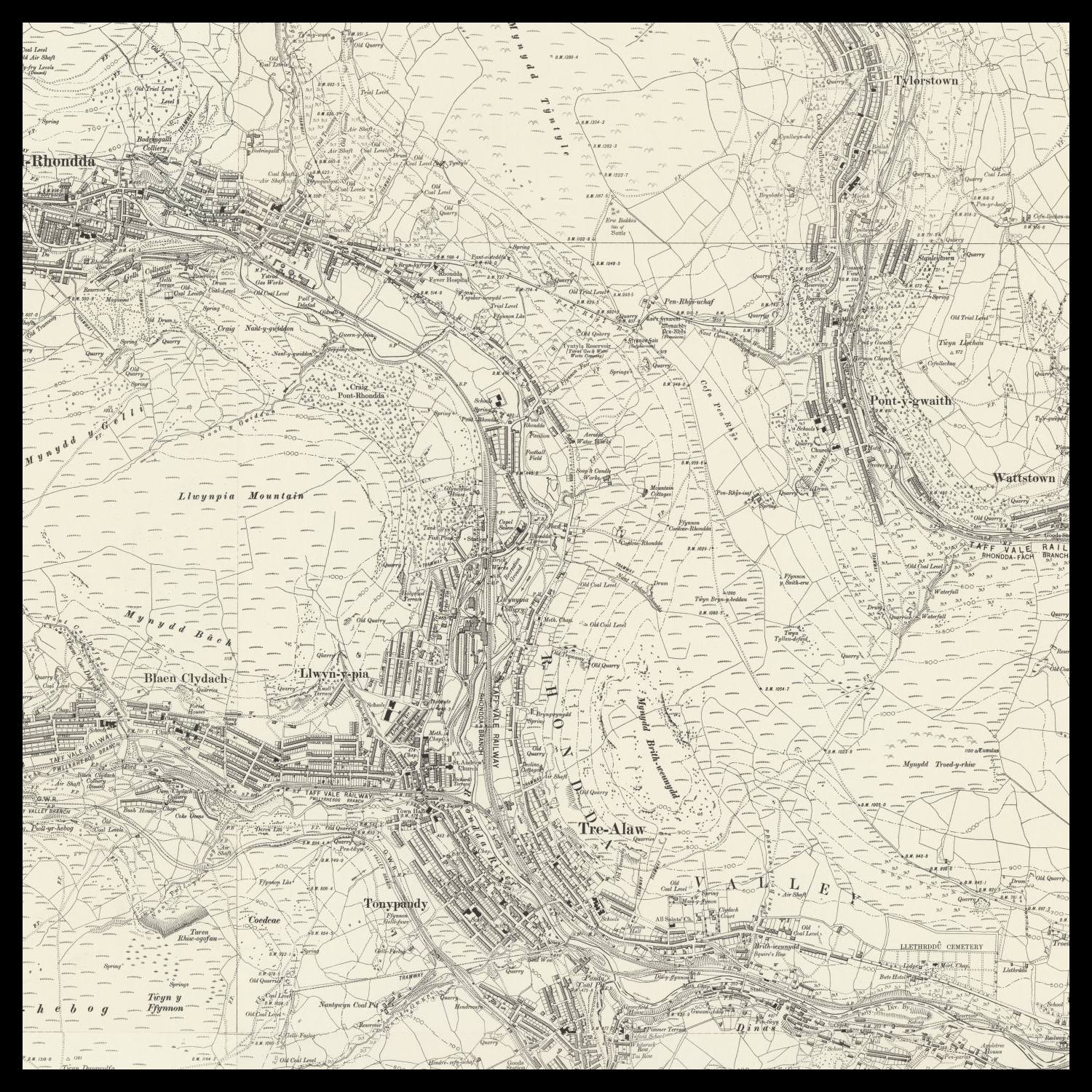 Personalised Old Map of Rhondda – The Unique Maps Co.