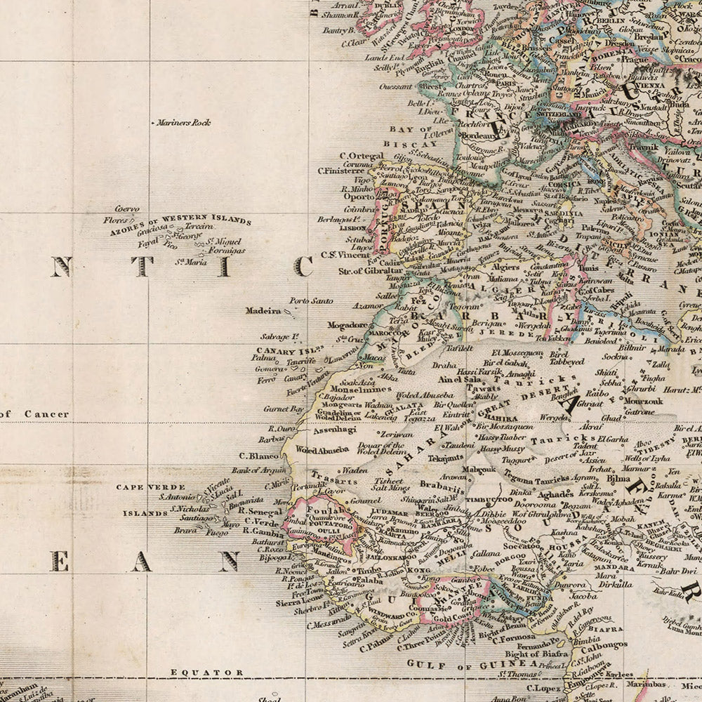 Old Map of the World by Wyld, 1837: Mercator Projection, Nautical Grid ...