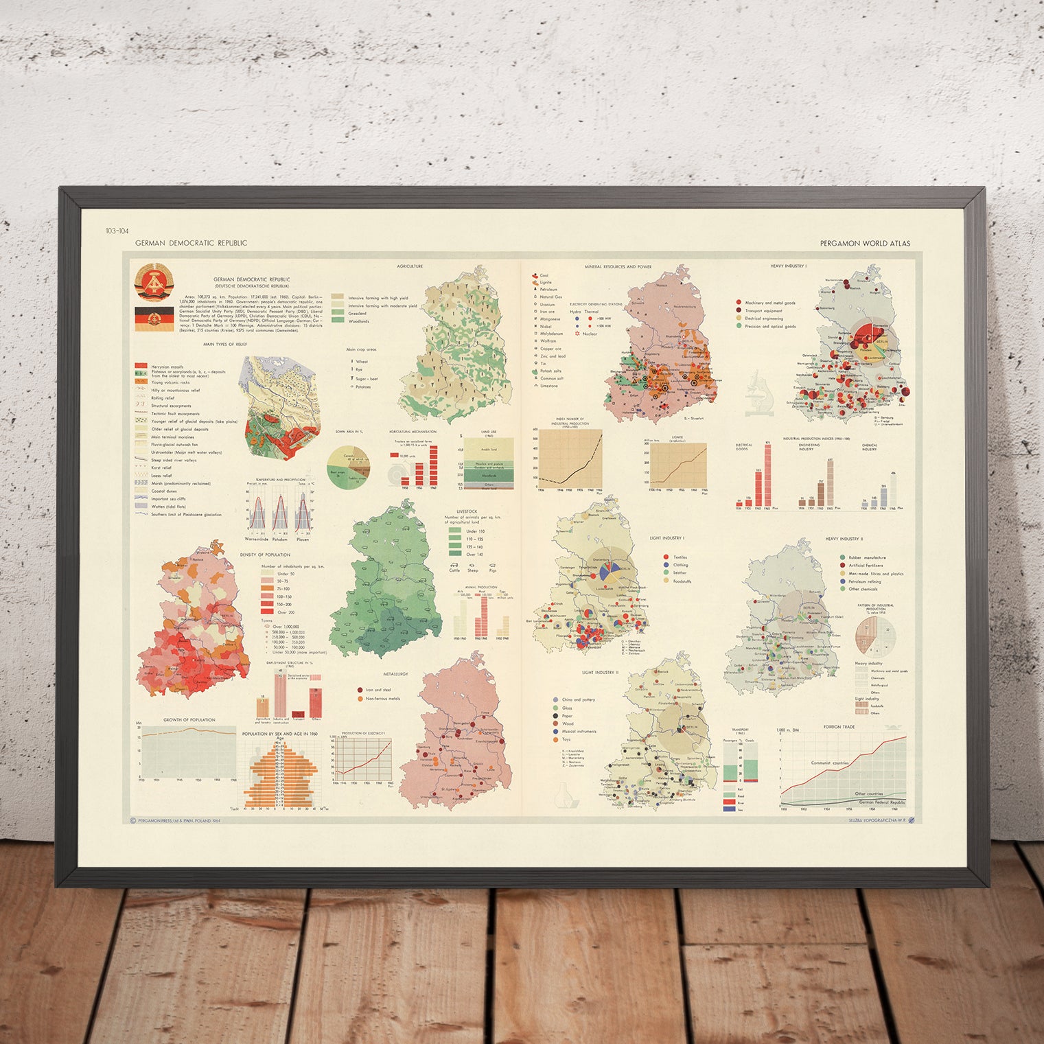 Old Infographic Map of German Democratic Republic, 1967: Population, I ...