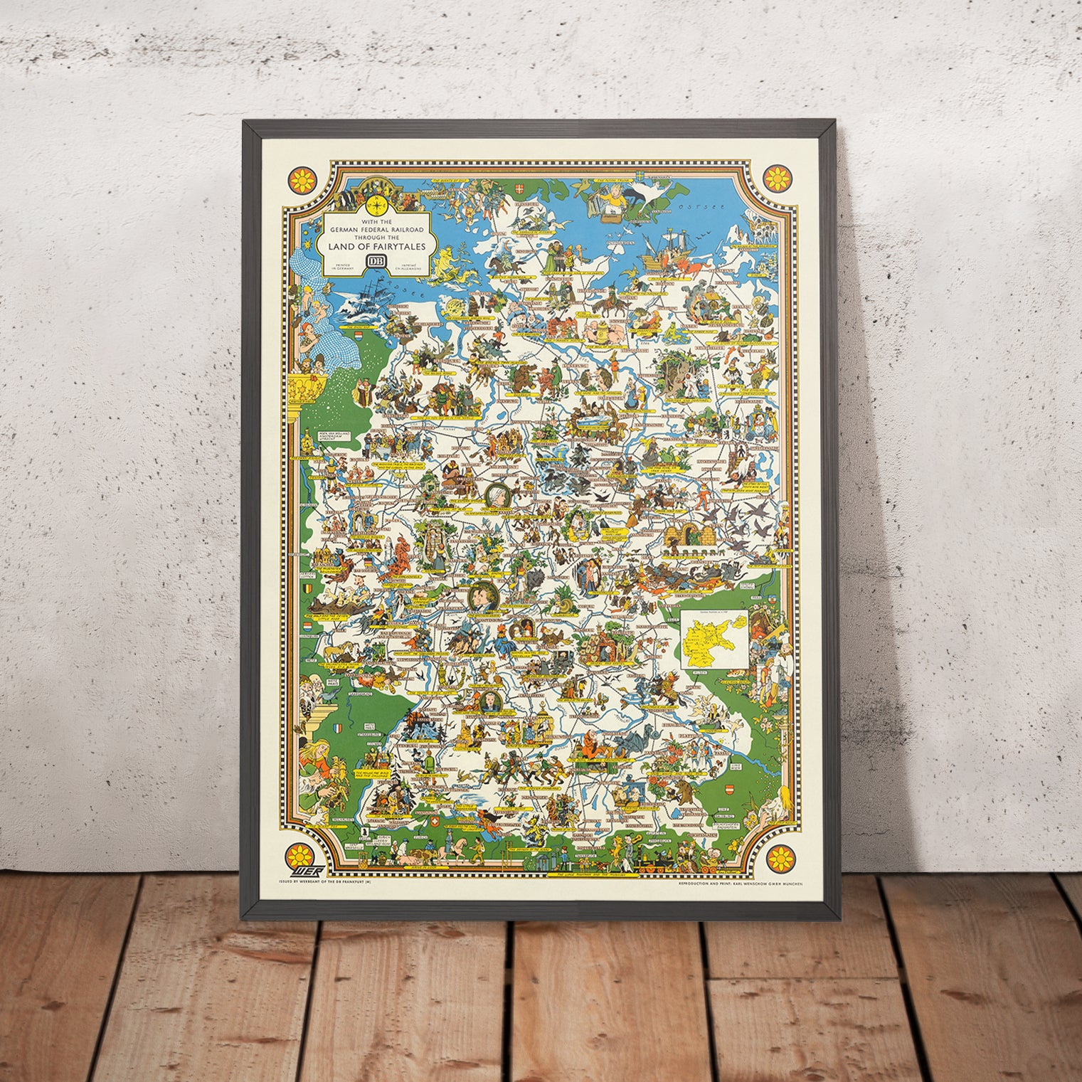 Old Map of German Fairytales, 1960: Little Red Riding Hood, Hansel & G ...