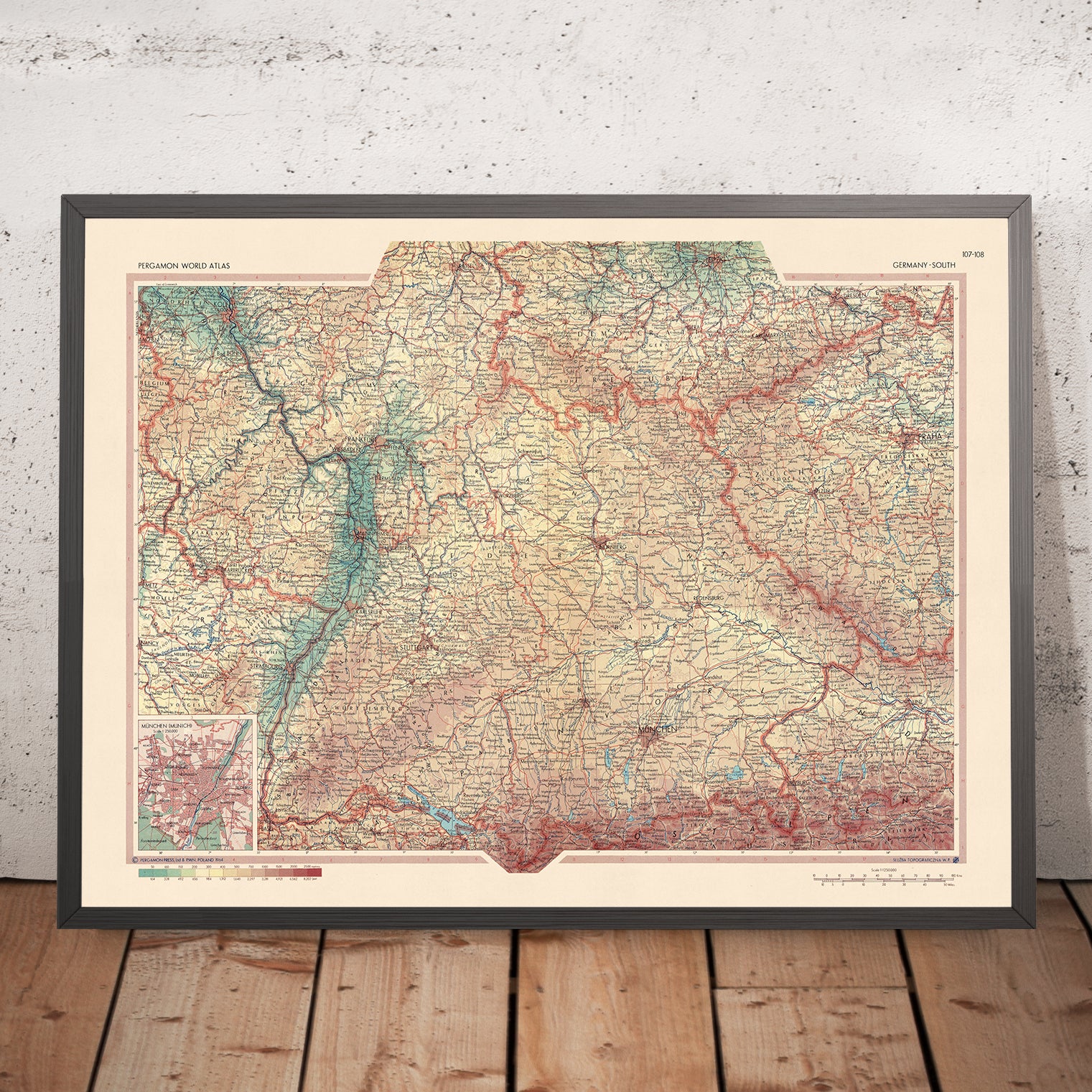 Old Map of Southern Germany, 1967: Rhineland-Palatinate, Baden-Württem ...