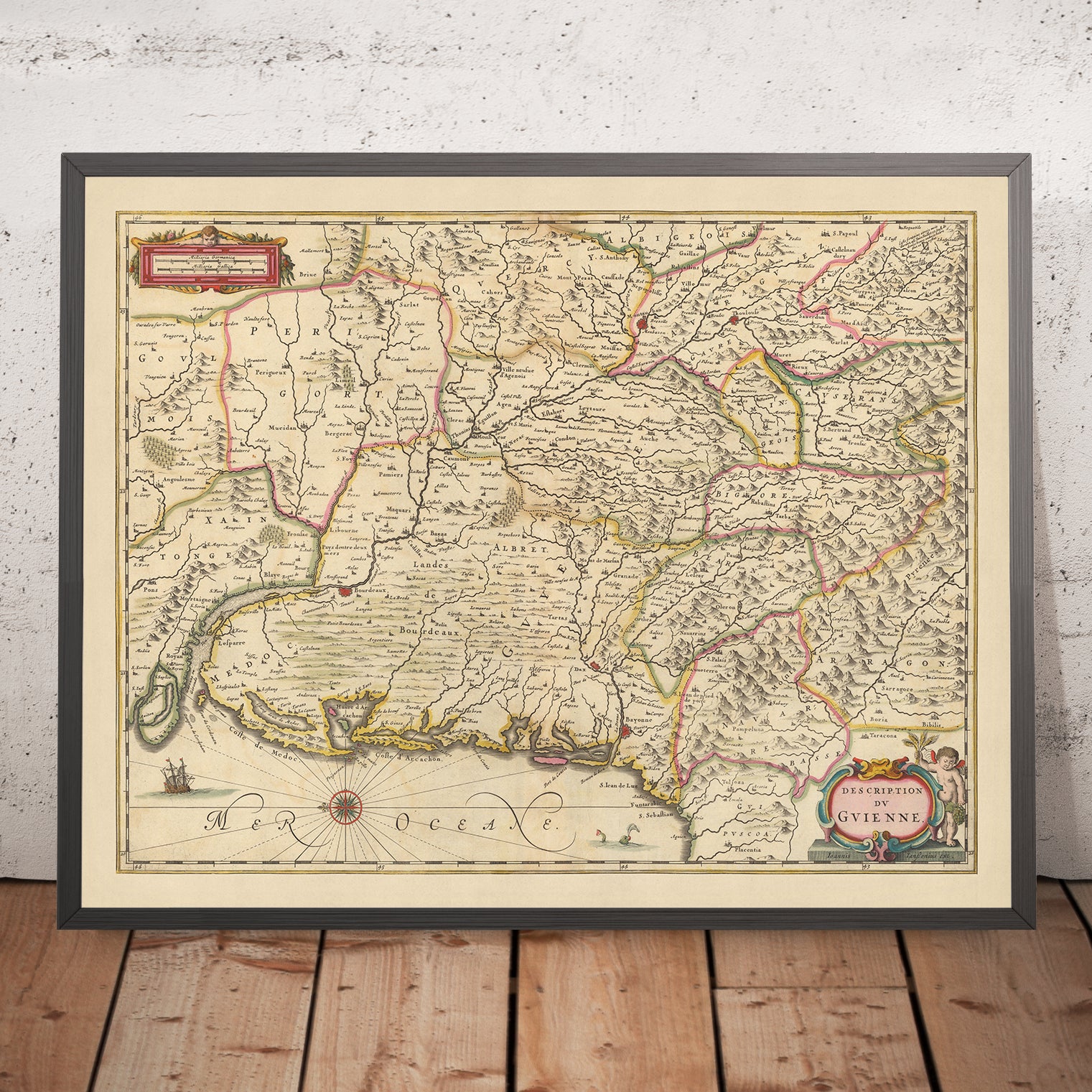 Alte Karte von Guyenne, Frankreich von Visscher, 1690: Toulouse, Borde ...