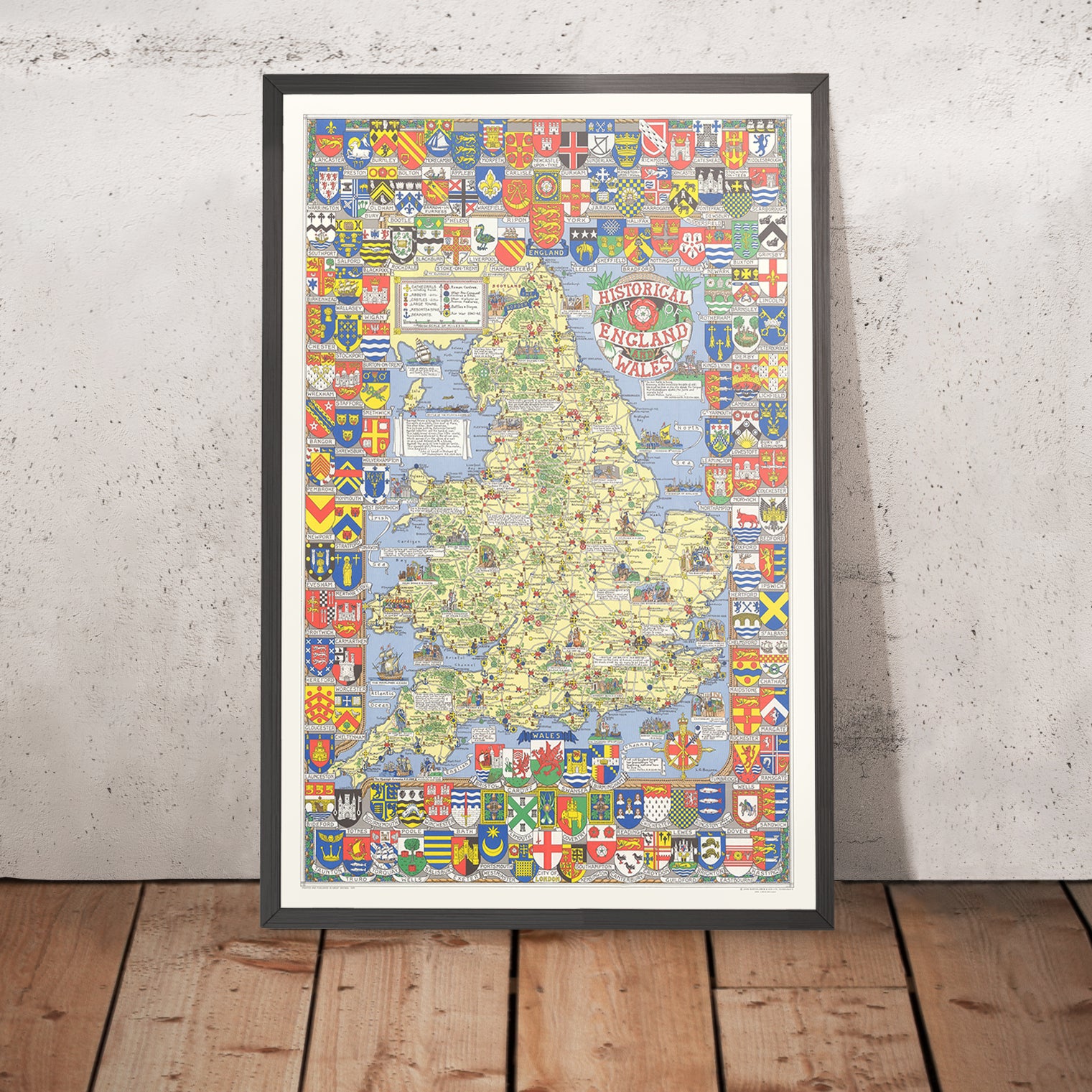 Old Historical Map of England & Wales by Bullock, 1958: Battles, Event ...