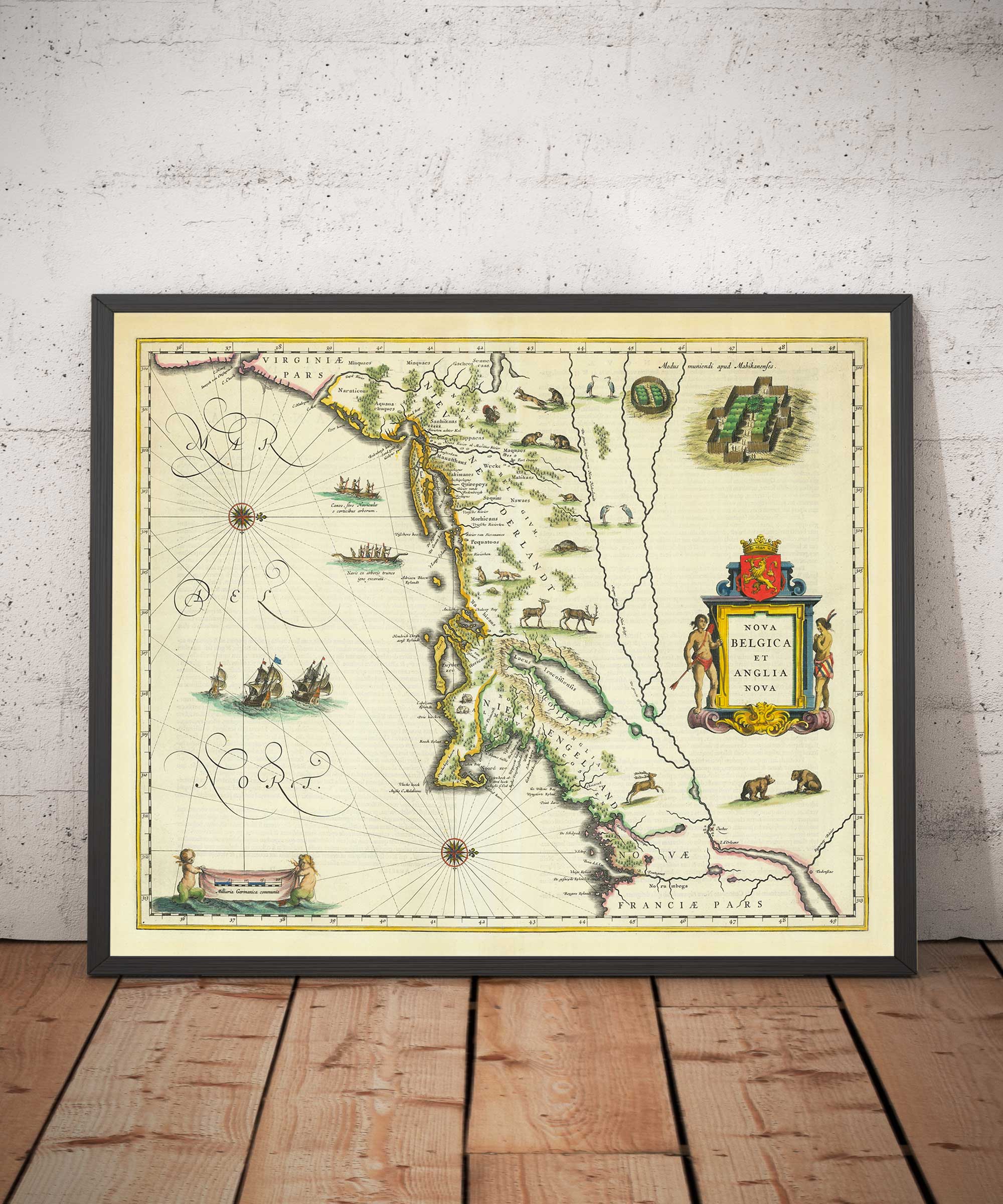 Old Map of New Netherlands and New England in 1640 by Willem Blaeu - M ...