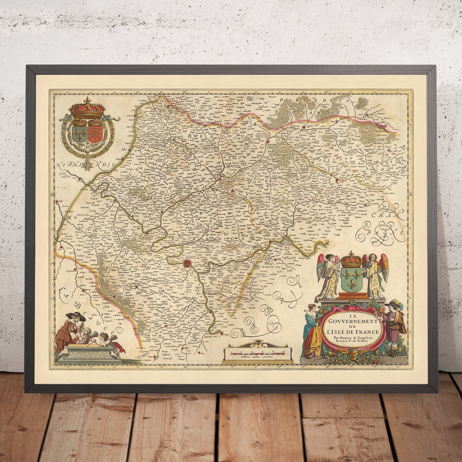 Old Map of Île-de-France by Visscher, 1690: Paris, Versailles, Créteil ...